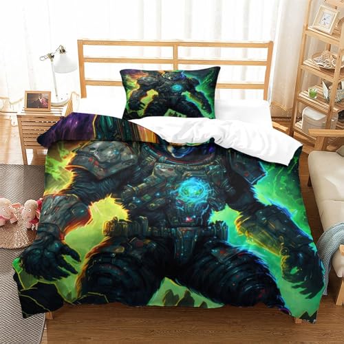 LAHTI Cosmic Space Wolves 3D PrintedSuper Soft Bedding Set Comforter Covers Quilt Cover Duvet Cover with Pillowcases for Childrens and Adults Microfiber 3 Pieces with Zipper Closure Single(135x200cm)