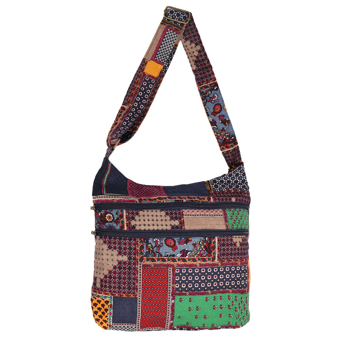 kilofly Bohemian Hippie Cotton Cloth Multi Pockets Shoulder Bag Handbag Tote