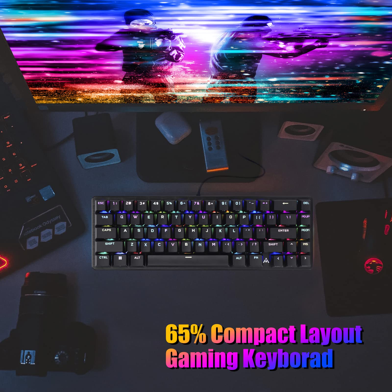 TIETI Wired Mechanical Keyboard,RGB Backlit Ultra-Compact 65% Layout 67Keys Gaming Keyboard,Hot Swappable Keyboard,Gateron Blue Switch