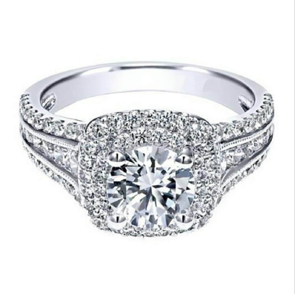 MAIHAO Princess Square Simulation Diamond Ring Double-Layer Super-Flash Zircon Ring in 925 Sterling Silve Cubic Zirconia Promise Halo Engagement Wedding Band Ring Size 6-10 (Size 8)