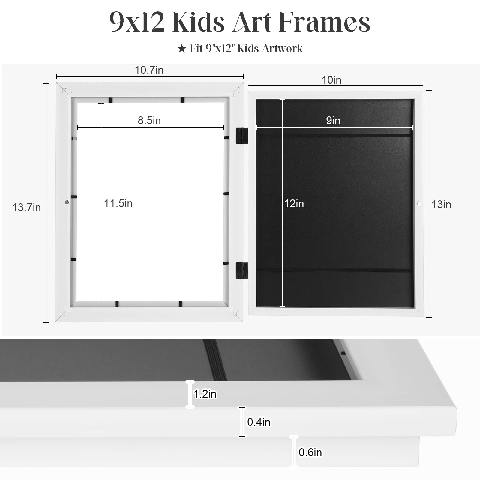 Kids Art Frames, 9x12 Front Opening Kids Artwork Frames Changeable, Upgrade White Artwork Display Storage Frame for Wall, Holds 50 Pcs, for 3D Picture, Crafts, Children Drawing, Hanging Art, Portfolio