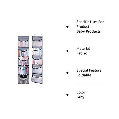 KEETDY Hanging Shelves Over the Door Organizer Storage for Closet with 5 Pockets Organizer for Bedroom Bathroom, 2 Pack(Grey)