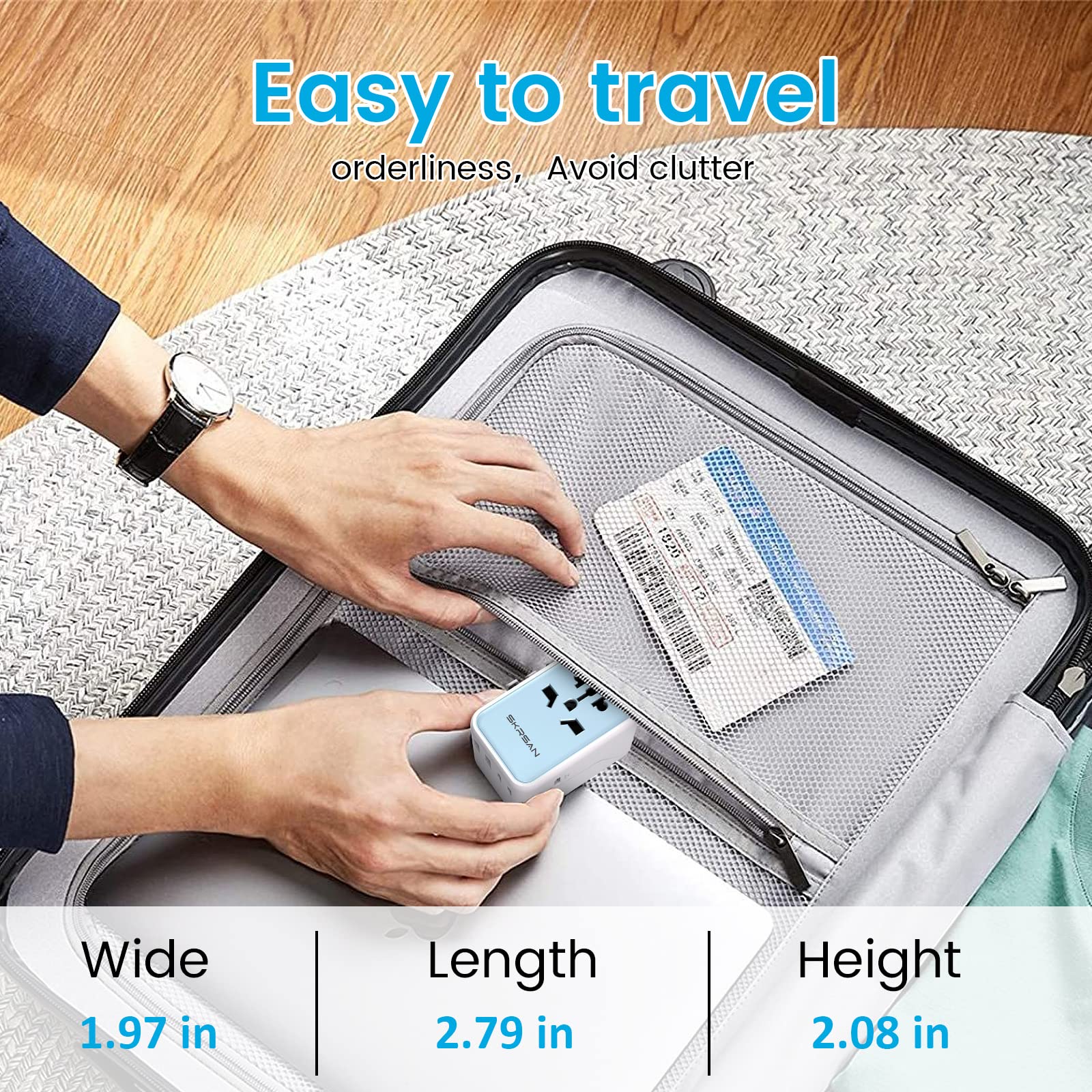 Universal Travel Adapter 65W GaN, SKRSAN 2USB-A and 3USB-C International Plug Adapter for UK/EU/AU/US Worldwide, Plug Wall Charger Compatible with Laptops, iPad, iPhone and More