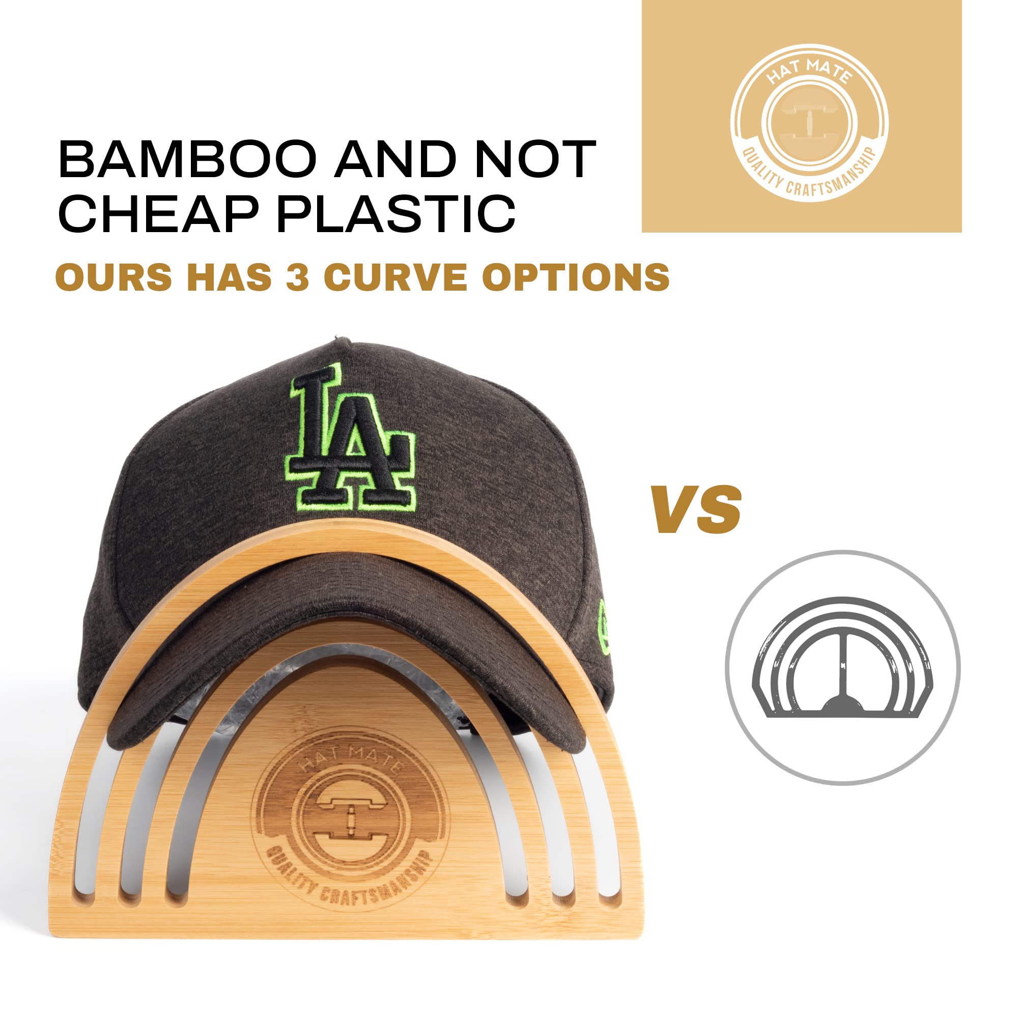 Premium Hat Brim Bender, FREE Hat Brush with 2 Bill Bender Tools, Bamboo Design with 3 Shaper Options, Steaming Optional, Hat Curving Band, Baseball Cap - US Patent Pending