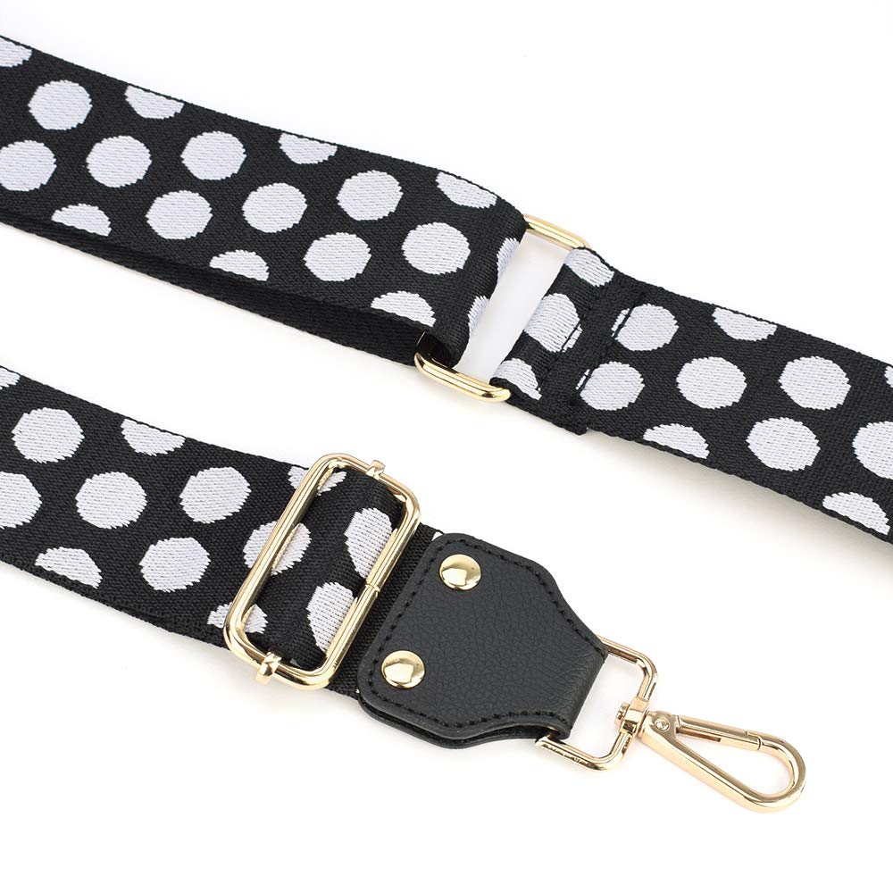 LIFEMATE Wide Bag/Purse Strap Replacement Crossbody Shoulder For Women Adjustable Jacquard Woven Cotton Guitar Strap Banjo Strap Style (053 Polka Dots)
