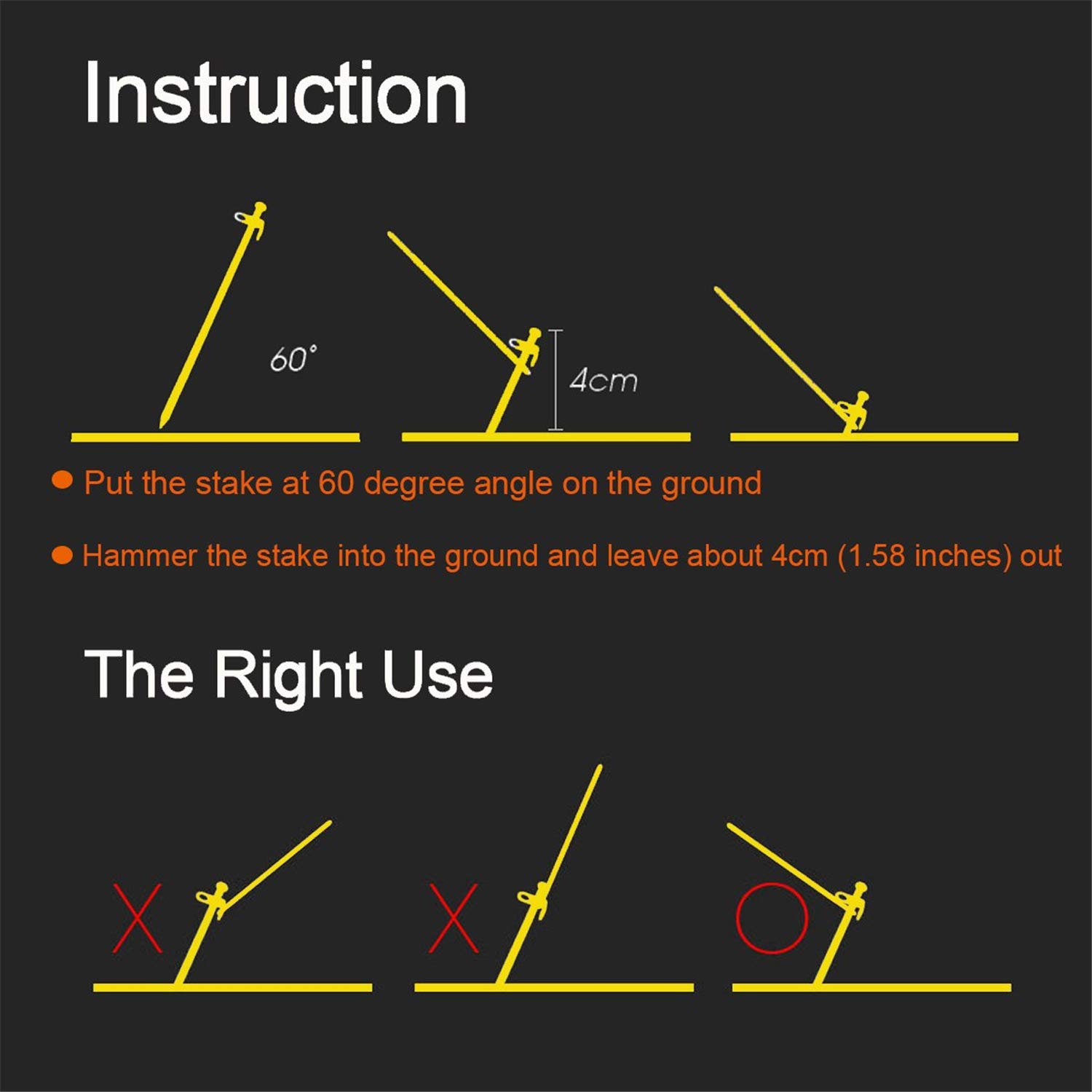 Lightton Tent Stakes, Heavy-Duty Steel Solid Tent Stakes Pegs for Outdoors Mountain 8-Inch Camping Hiking with Metal Stopper 8pcs + 9pcs Fluorescent Rubber Circle