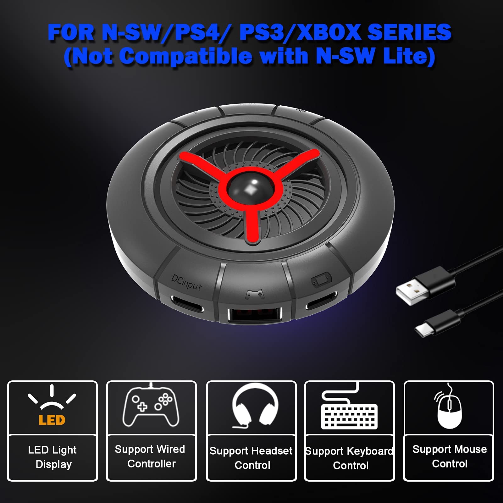 N-Switch Keyboard and Mouse Adapter, Wired Keyboard Mouse Converter with 3.5mm Headset Mic Port for PS4, PS3, Nintendo Switch, Xbox Series X/S, Xbox One/Slim/Pro/360 Console Support Custom Mapping