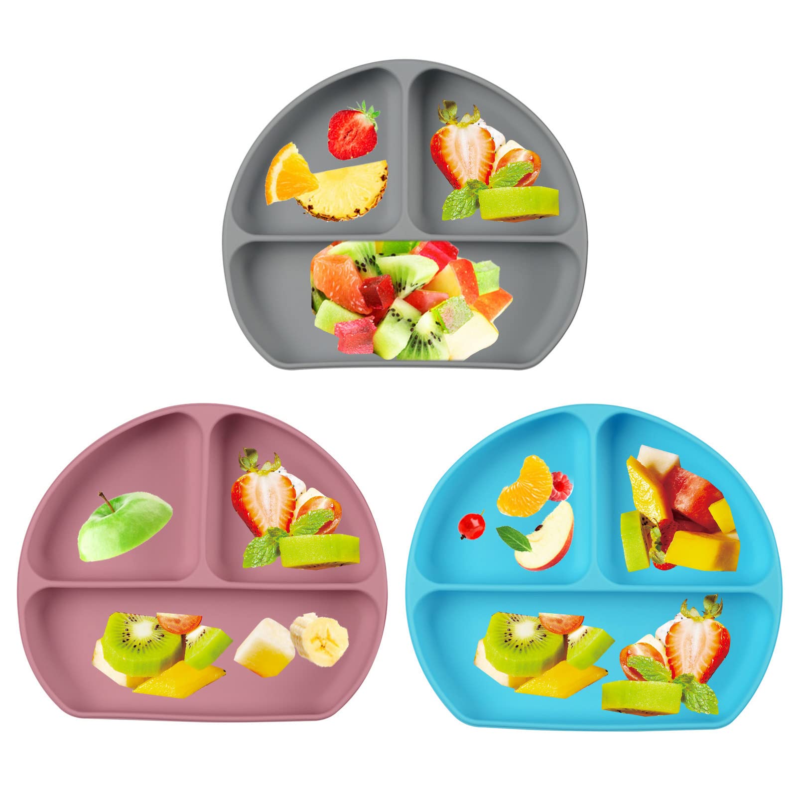 Silicone Grip Dish, Suction Plate, Divided Plate, Baby Toddler Plate, Microwave Dishwasher Safe (Pink)