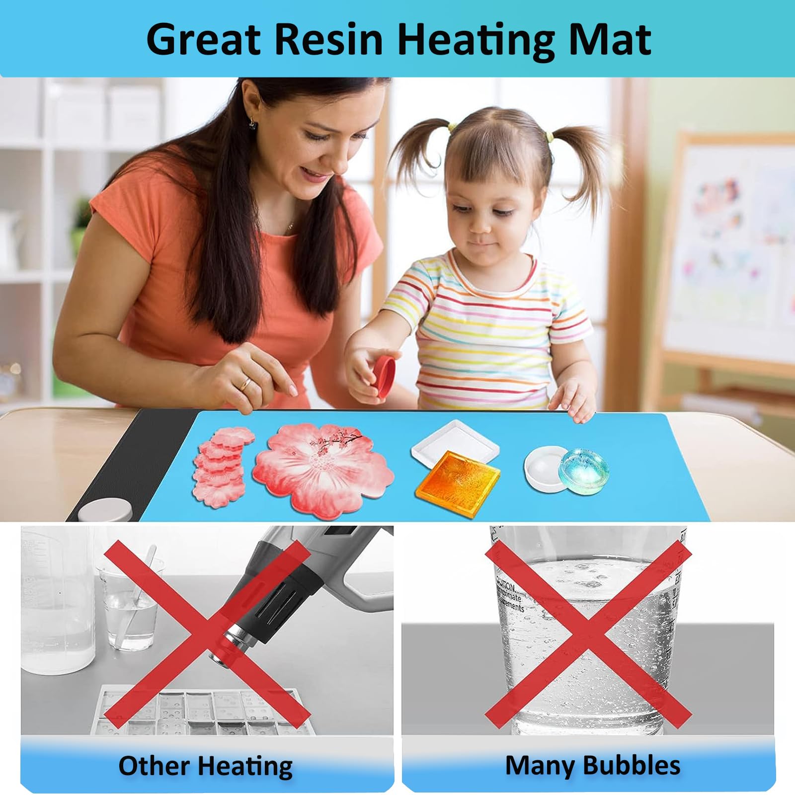 LAKIX Fast Resin Curing Machine,Large Resin Heating Mat with Timer and Cover, Silicone Mat for Perfect Resin Results, 4-Hour Auto Shut-Off Drying Pad for DIY Epoxy Resin