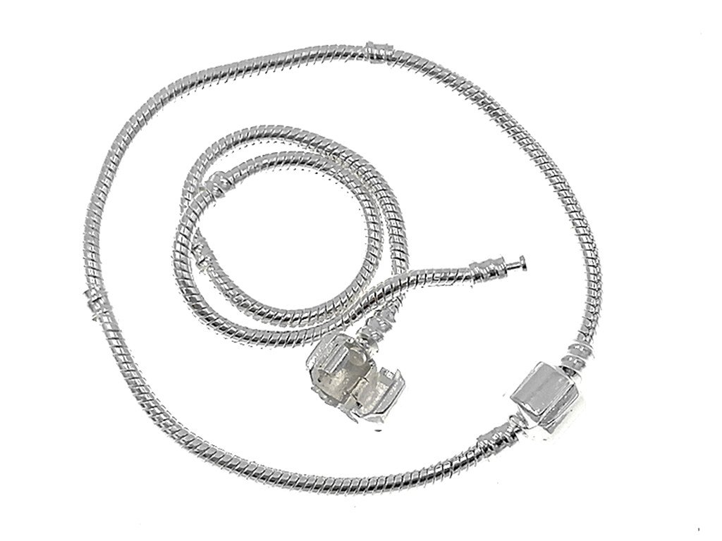 Kinteshun Snake Bracelet Chain,Silver Plating European Bead Charm Wristlet Bracelet Chain with Snap Barrel Clasp(2pcs,3mm&6.7 inches)
