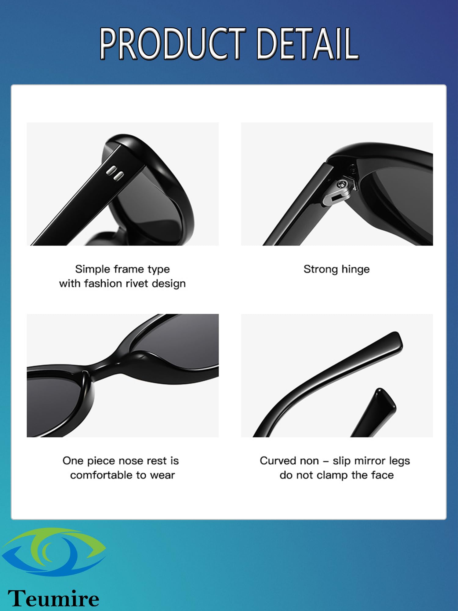 Teumire Retro Oval Sunglasses for Women Men 90s Style Vintage Small Sun Glasses UV400 Protection Shades(Black)