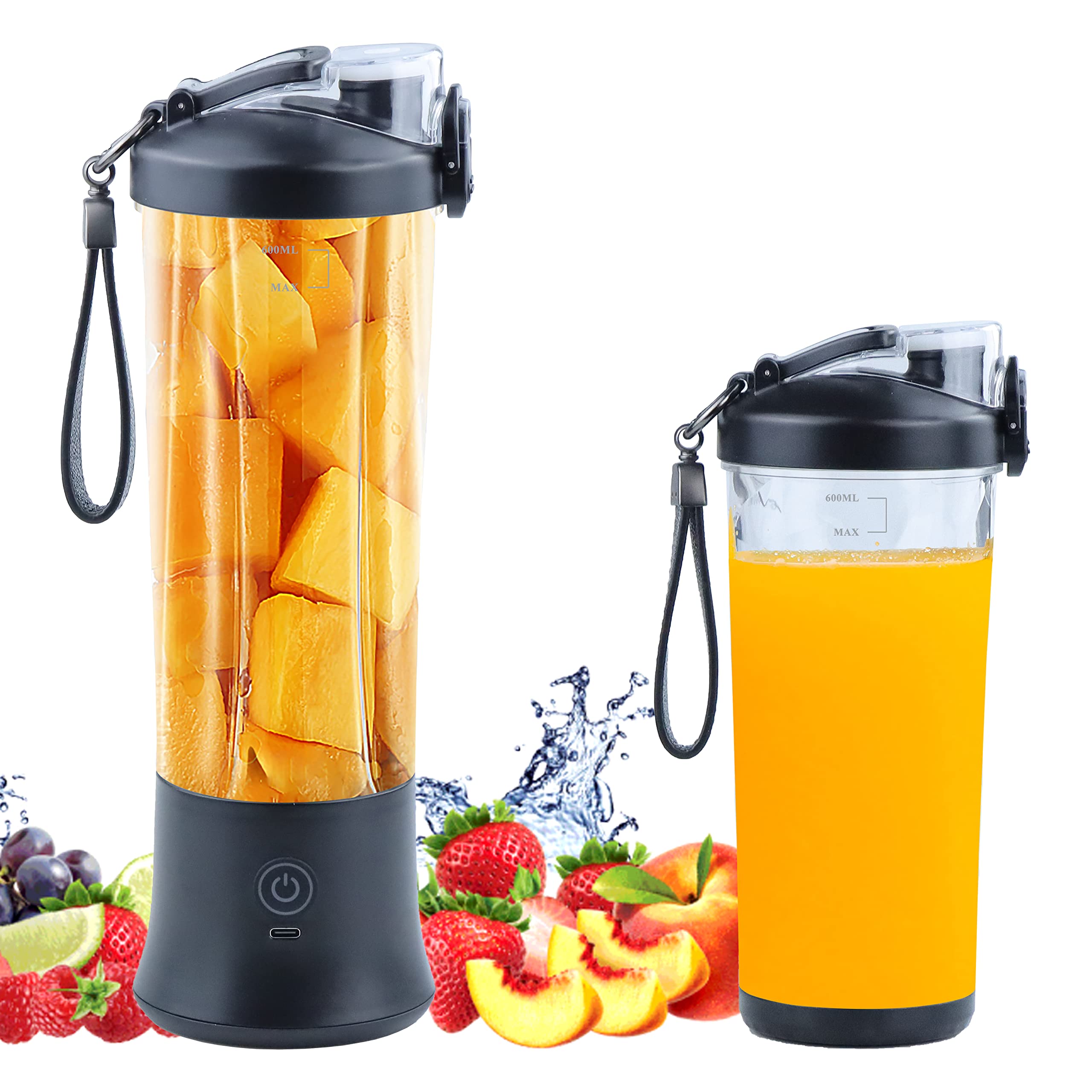 Portable Blender, MOCOPO 20 Oz Mini Personal Size Blender for Shakes and Smoothies with 6 Blades, Rechargable Blender, 4000mAh Electric Blender for Kitchen, Home, Travel, Outdoor(Black)