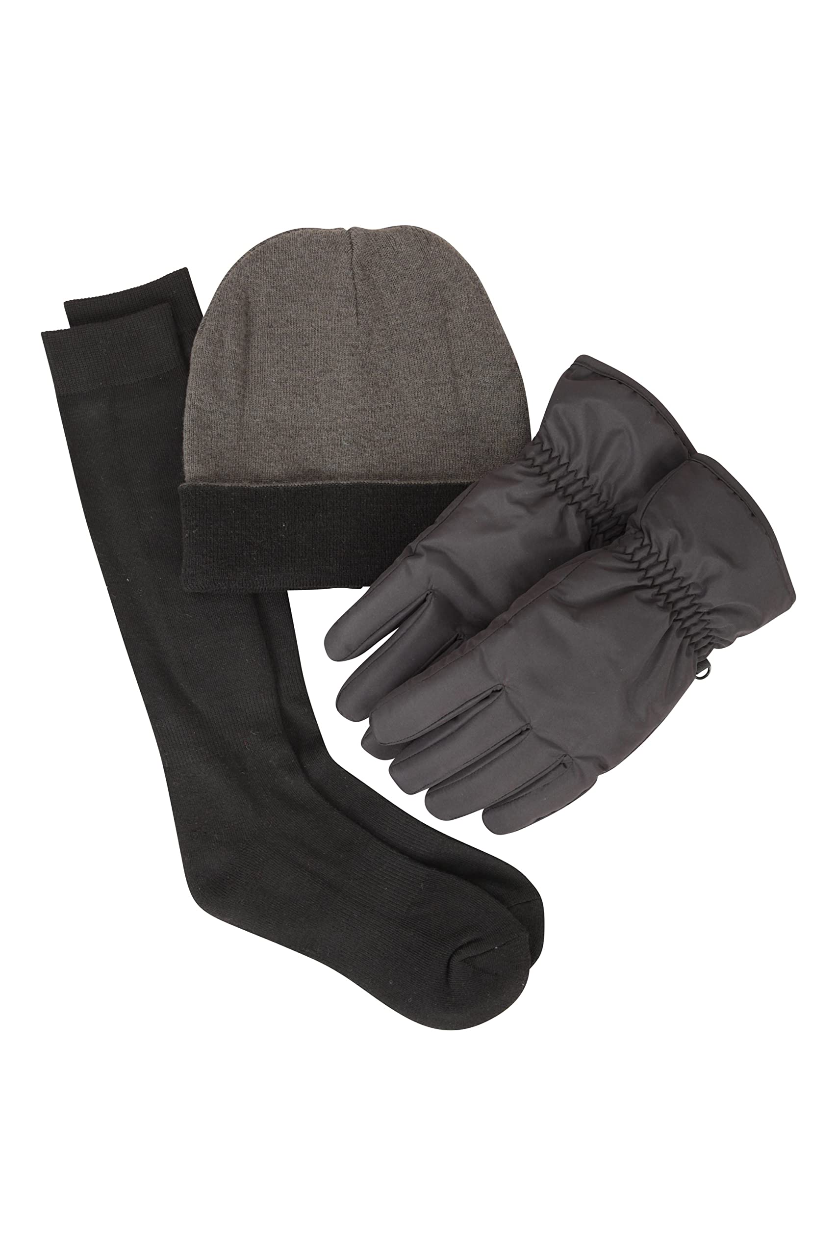 Mountain Warehouse Womens Ski Accessory Set -Waterproof Gloves, Reversible Beanie, Neck Gaiter Black Small