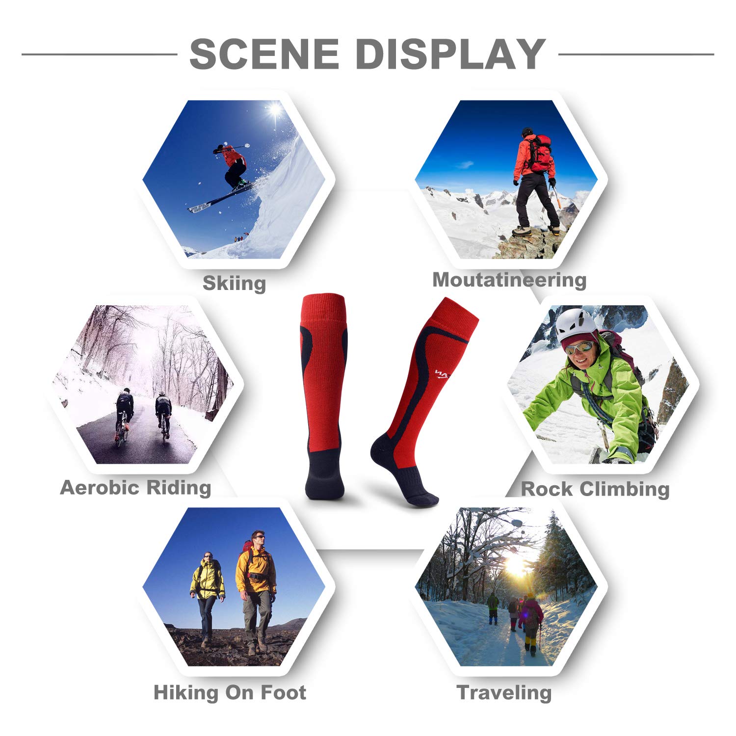 MUSAN Wool Ski Socks,Extra Warm Knee High Performance Snow Skiing/Snowboard Socks in Outdoor,Fit for Men and Women,19RED-3Pack, Size:M