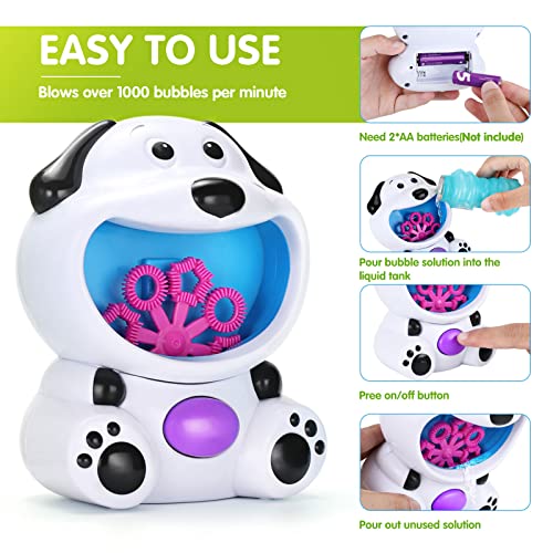 Kid Odyssey Bubble Machine, Dog Bubble Blower with 4 fl oz Bubble Solution Refill, Non-Toxic Bubbles for Kids, Automatic Bubble Machine for Parties, Bubble Toys for Indoor Outdoor