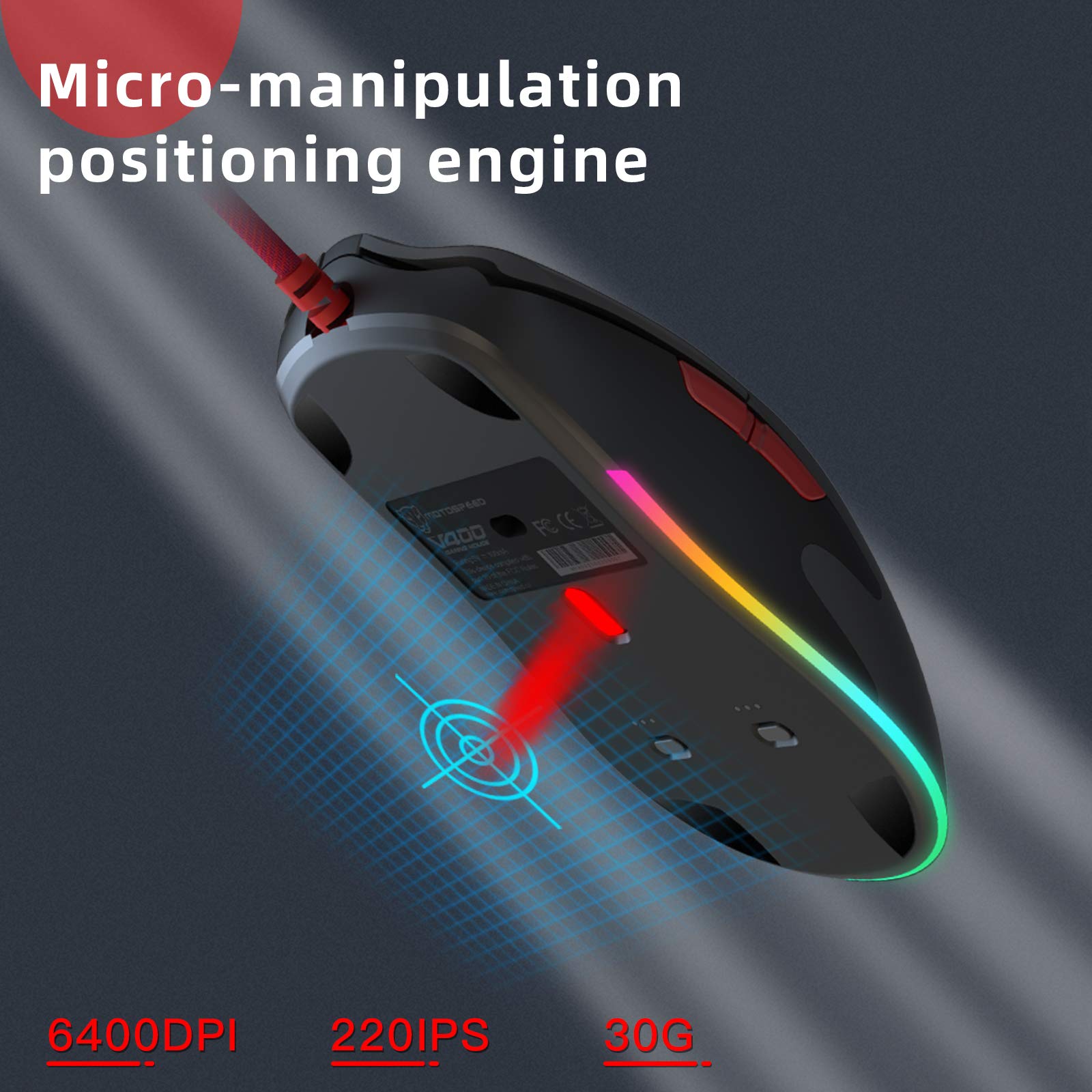 MOTOSPEED Wired Gaming Mouse,RGB Chroma Backlit Gaming Mouse,6 Programmable Buttons, 6400 DPI Adjustable,Comfortable Grip Ergonomic Optical PC Computer Gaming Mice for PC,Laptop,MacBook