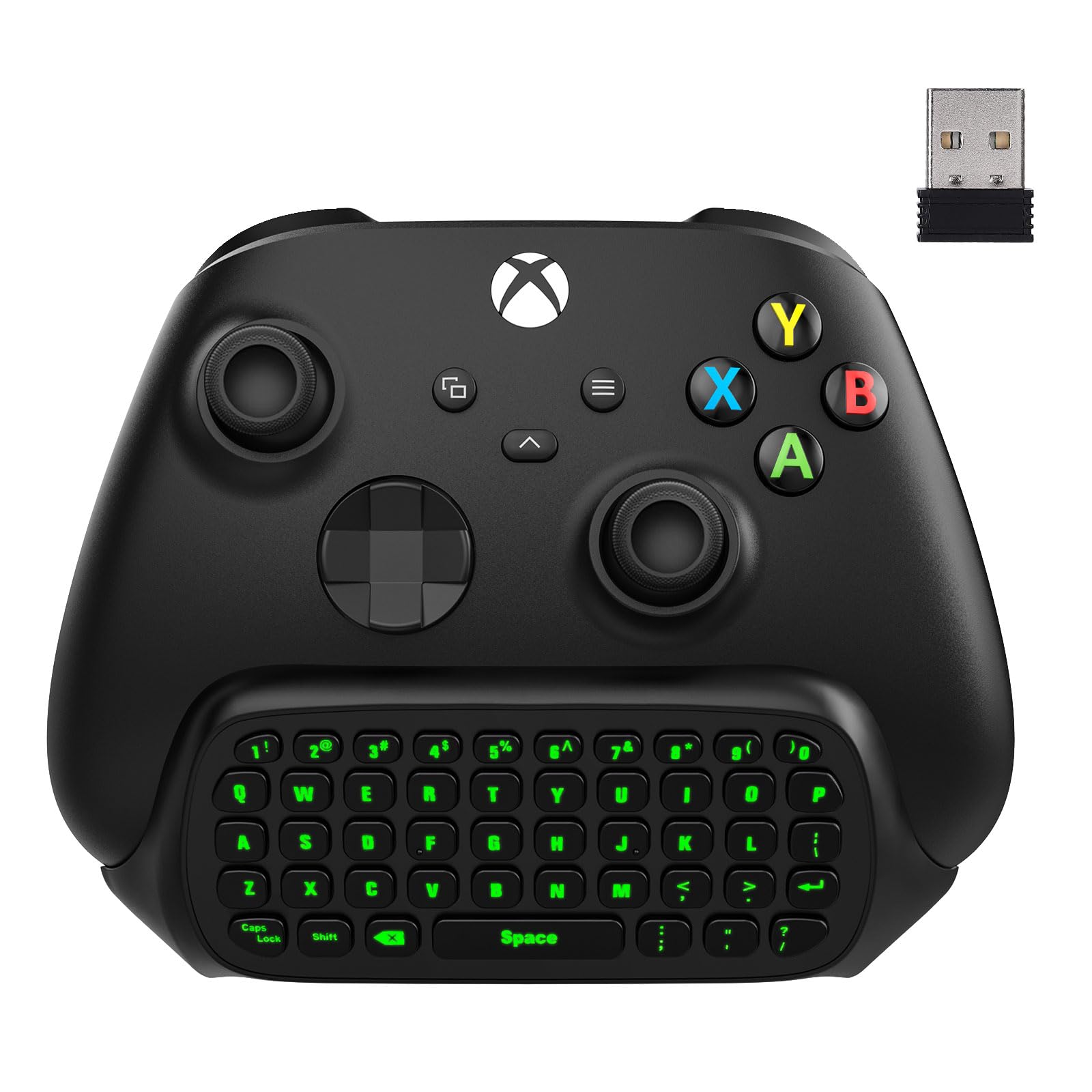 Moko Green Backlight Chatpad for Xbox One Controller, Xbox Series X/S, 2.4G Receiver Chatpad Wireless Message Keyboard Keypad with Headset/Audio Jack for Xbox One/One S/Elite/2 Controller, Black