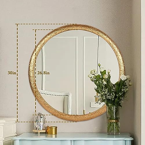 Varsoul 30 * 30in Antique Gold Decorative Metal Framed Round Wall Mirror,Decorative Accent Wall Mirrors Modern for Living Room, Entryway, Foyer, Hallway, Bedroom