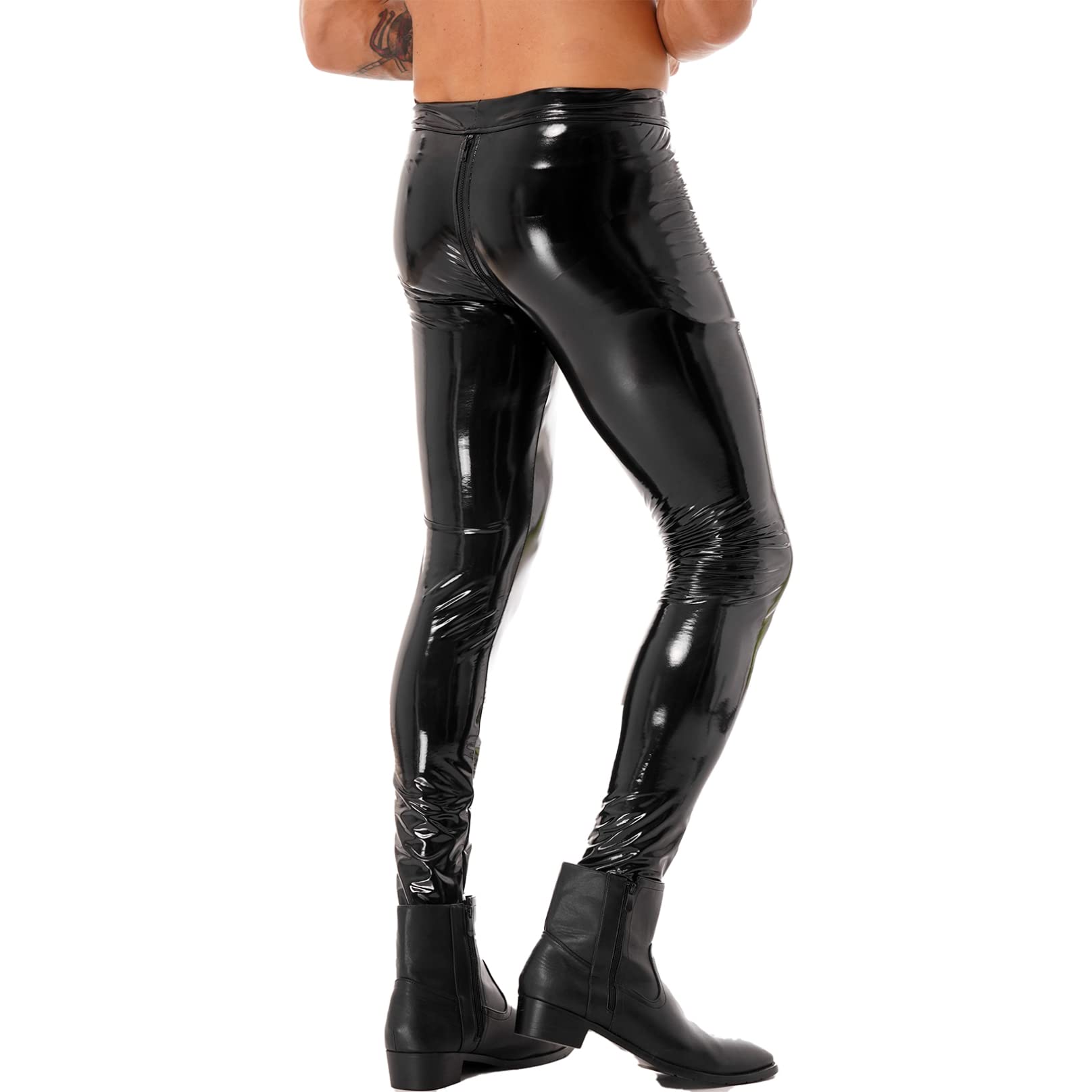 MSemis Men's Faux Leather Pants Punk 80's Rock Skinny Leggings Tight Gothic Motorcycle Biker Pants Type D X-Large