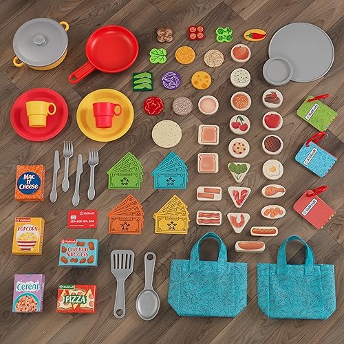 KidKraft Alexa-Enabled 2-in-1 Wooden Kitchen & Market with Lights and Sounds, Interactive Foods and Games Plus 105 Accessories, Gift for Ages 3+, Amazon Exclusive