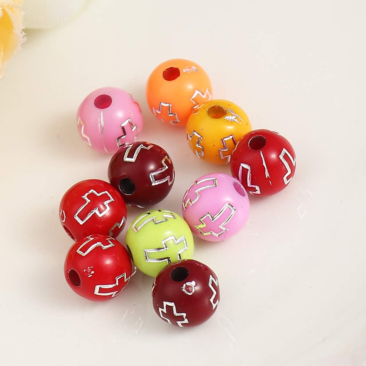 JGFinds Small Round Spacer Beads - 500 Pack, 8mm (1/3 Inch) with 2mm Hole, Acrylic, DIY Jewelry Making Supplies, (Colorful Cross)