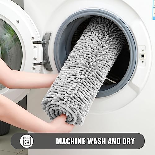 MitoVilla Light Grey Bathroom Rugs, Soft Chenille Small Bath Mats for Bathroom Non Slip, Thick Washable Plush Bath Rugs, Modern Absorbent Shower Bathroom Floor Mat, 17" x 24"