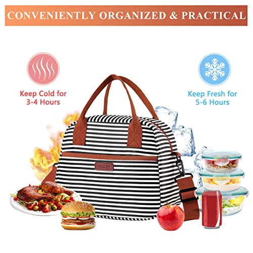 VASCHY Lunch Bags for Women, Cute InsulatedĀ Lunch Box Tote Reusable Cooler Bag with Removable Shoulder Strap for Work Classic Strip