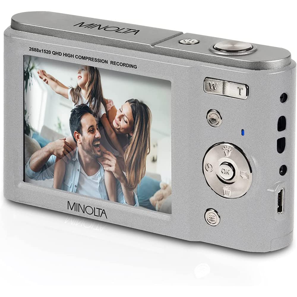Minolta MND20-S 44 MP 2.7K Ultra HD Digital Camera, Silver Bundle with Lexar 32G BUHS-I SDHC Memory Card, Deco Photo Point and Shoot Camera Case and Deco Photo Microfiber Cleaning Cloth