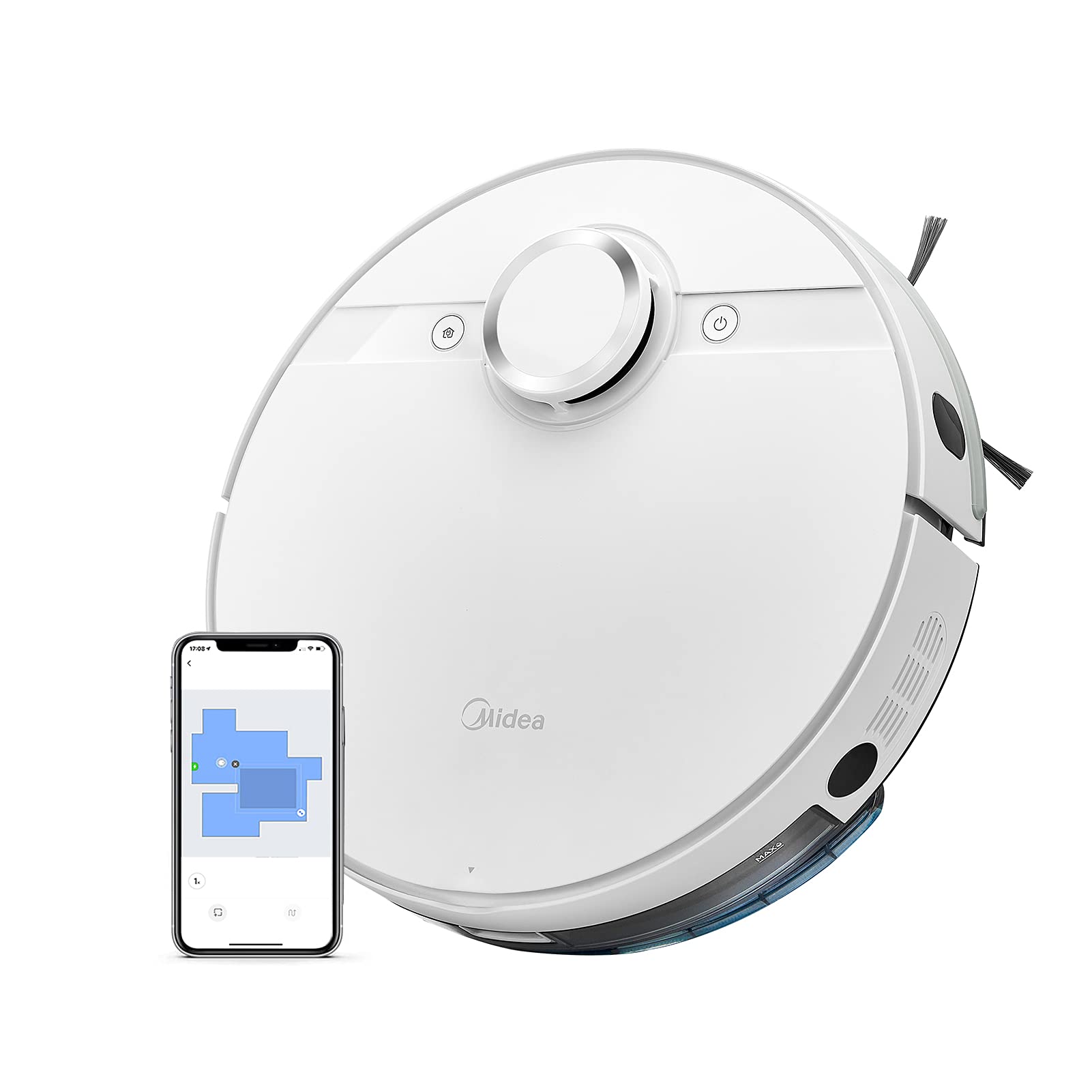 Midea M7 Robot Vacuum Cleaner, 4000Pa Strong Suction Power with Mopping Function, Laser Navigation, Route Planning, Compatible with Alexa, Google Home, for Pet Hair, Floors, Carpets, 5200mAh, White