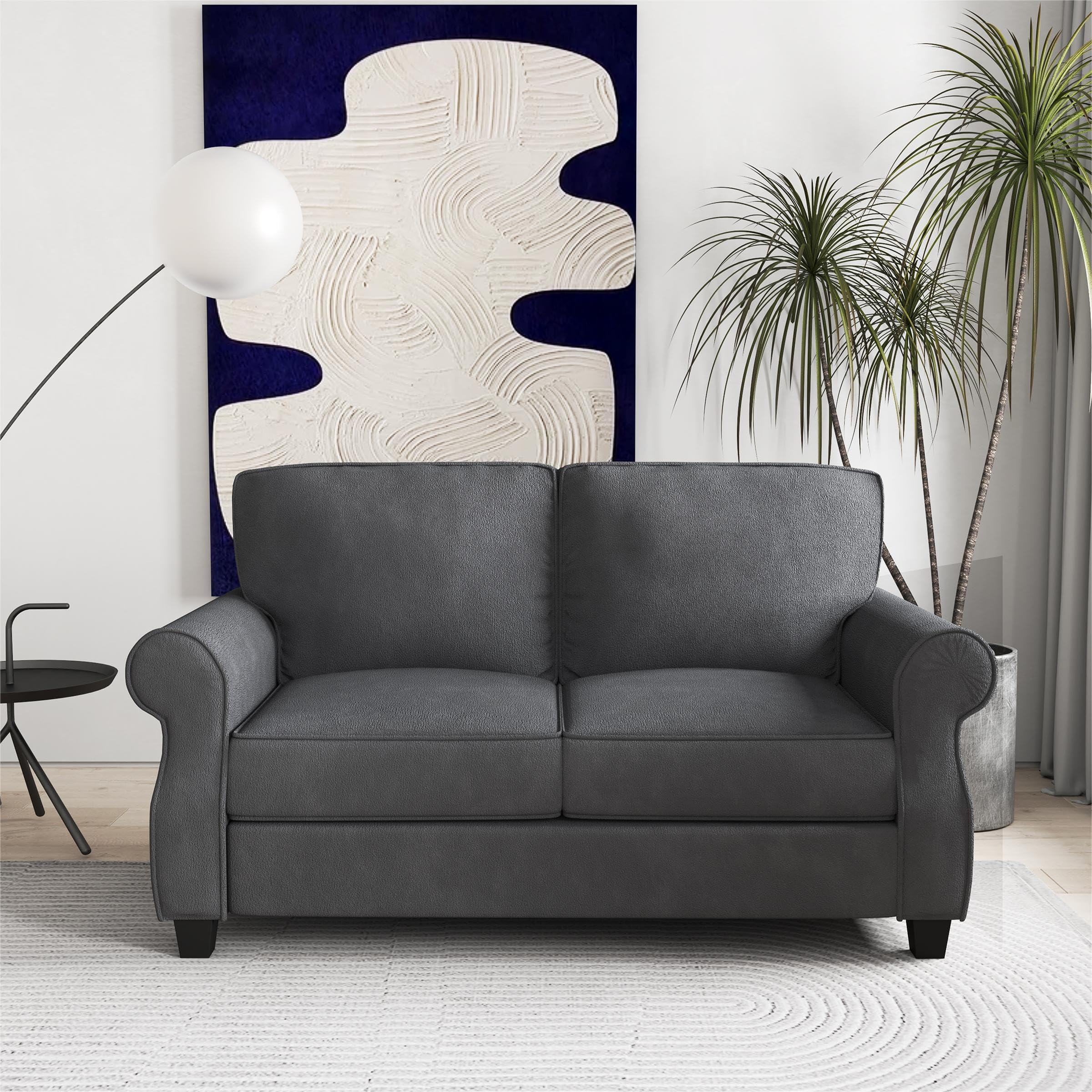 Yattem 56β Loveseat Sofa Couch: Modern Small Dark Gray Velvet Loveseat Sofa Couch - Small Space Saving Modern Upholstered 2 Seater Love Seat Sofa Couch for Living Room Bedroom Apartment Small Space
