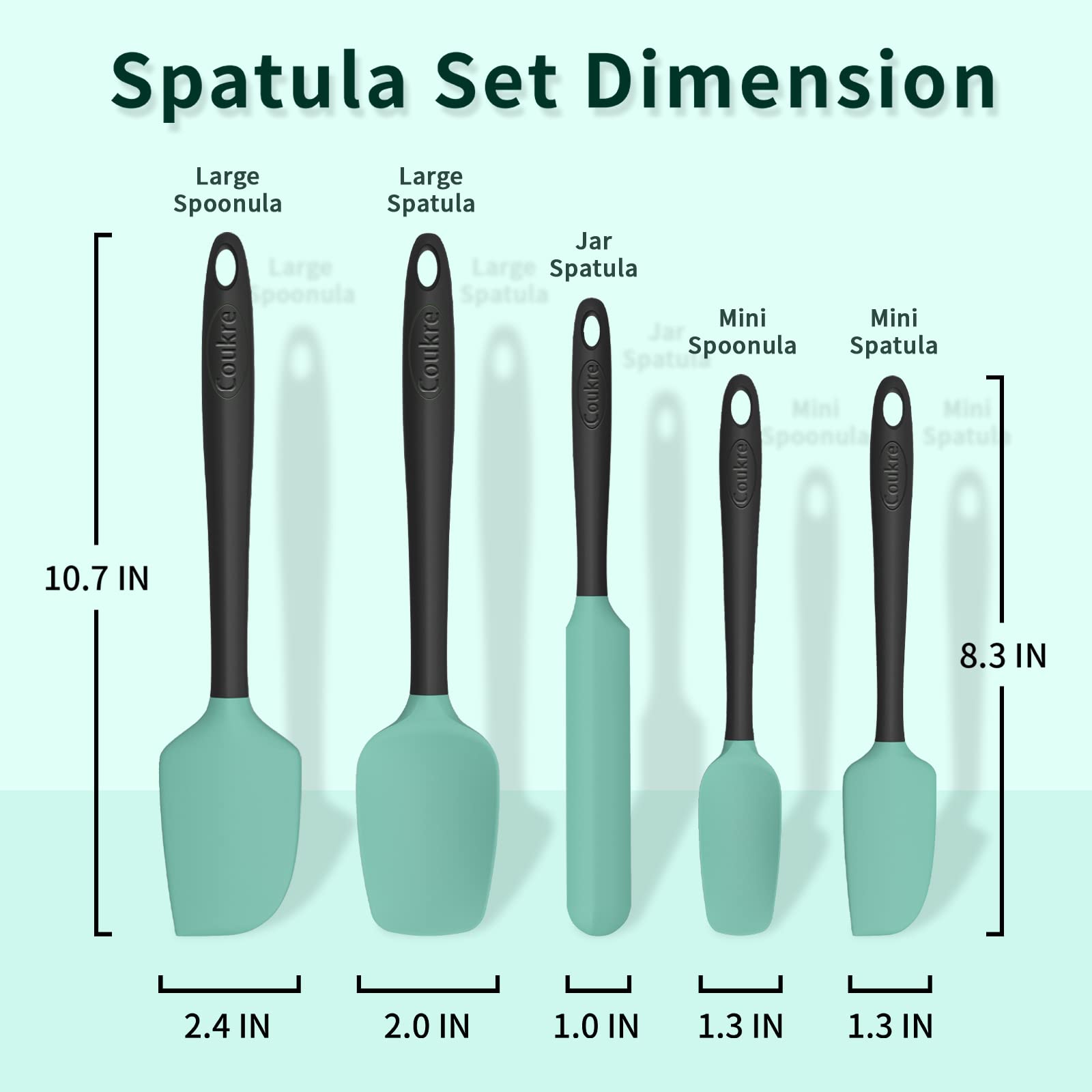 Silicone Spatula Set of 5,High Temperature Resistant, Food Grade Silicone, Dishwasher Safe, for Baking, Cooking (Aqua Green)