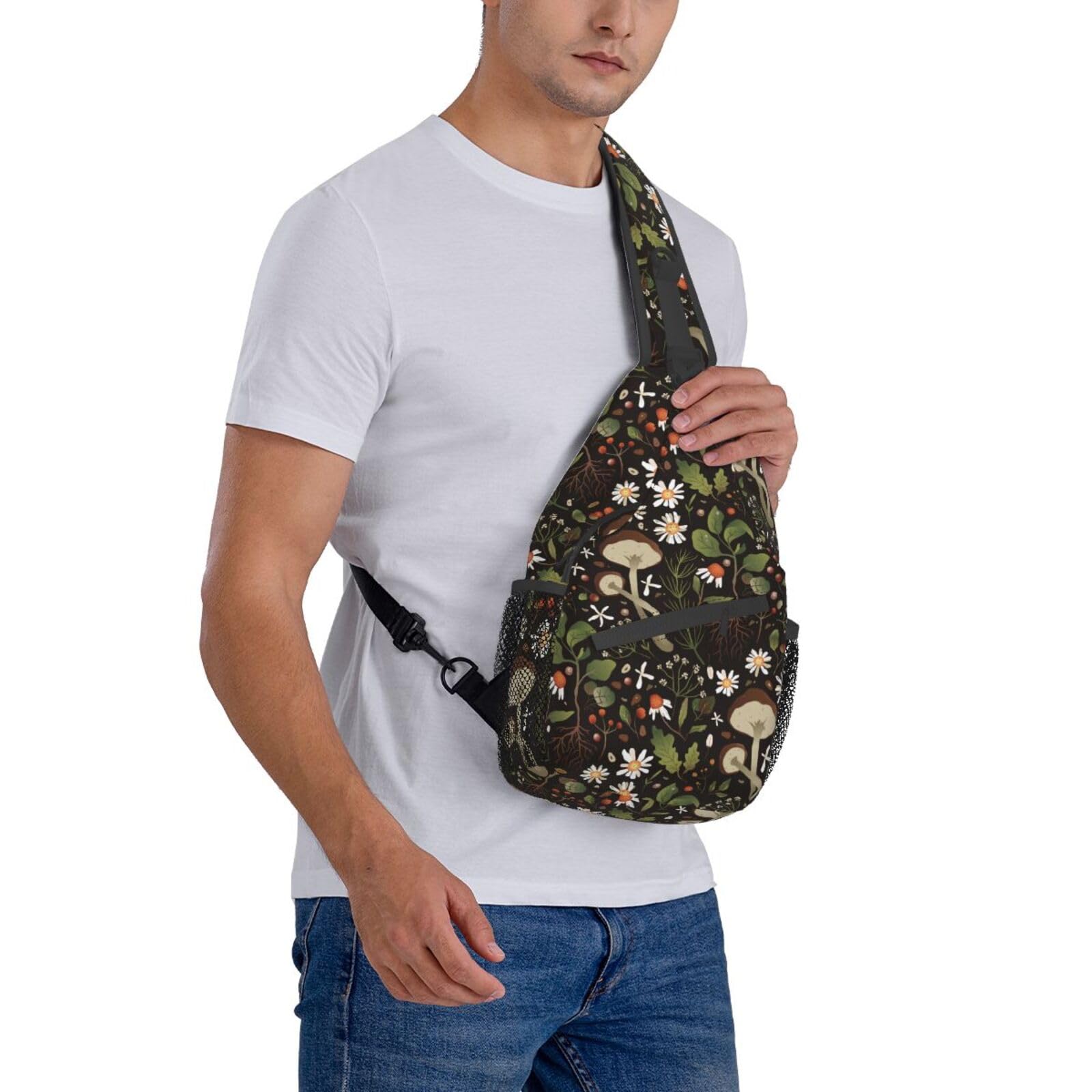 MANQINF Wild Mushroom Sling Bag,Multipurpose Crossbody Backpack Shoulder Chest Bag for Women Men Travel Hiking Daypack