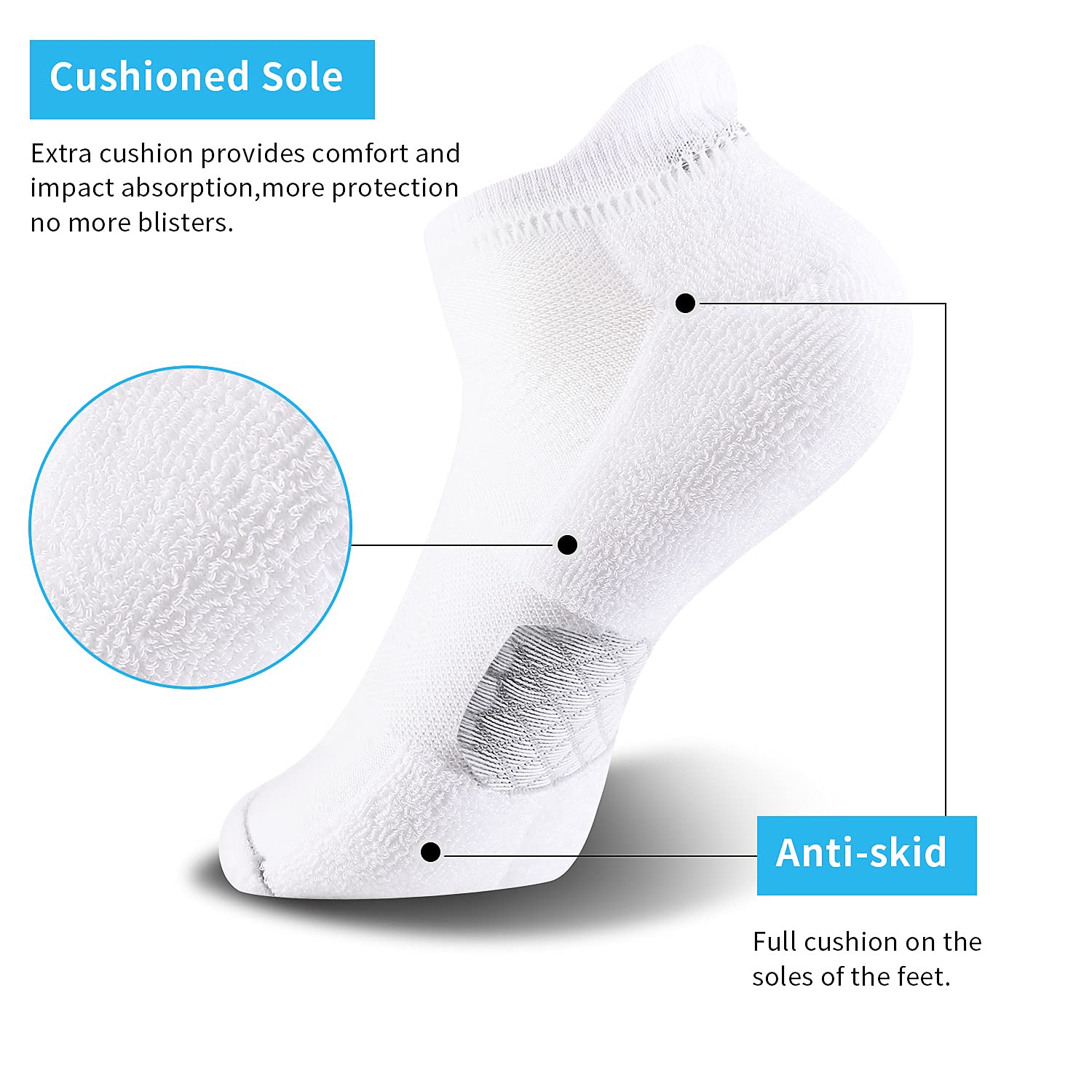 MWUS 6 Pairs Men's Athletic Running Ankle Socks,with Cushion Low Cut Sport Tab Socks
