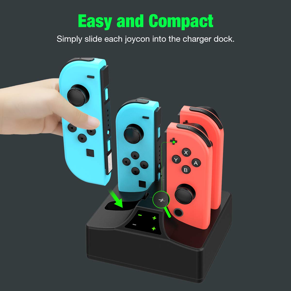 Joycon Charger for Switch, Joycon Charging Dock 4 in 1 with LED Indication Type-C USB Cable for Switch Joy-con(Black)