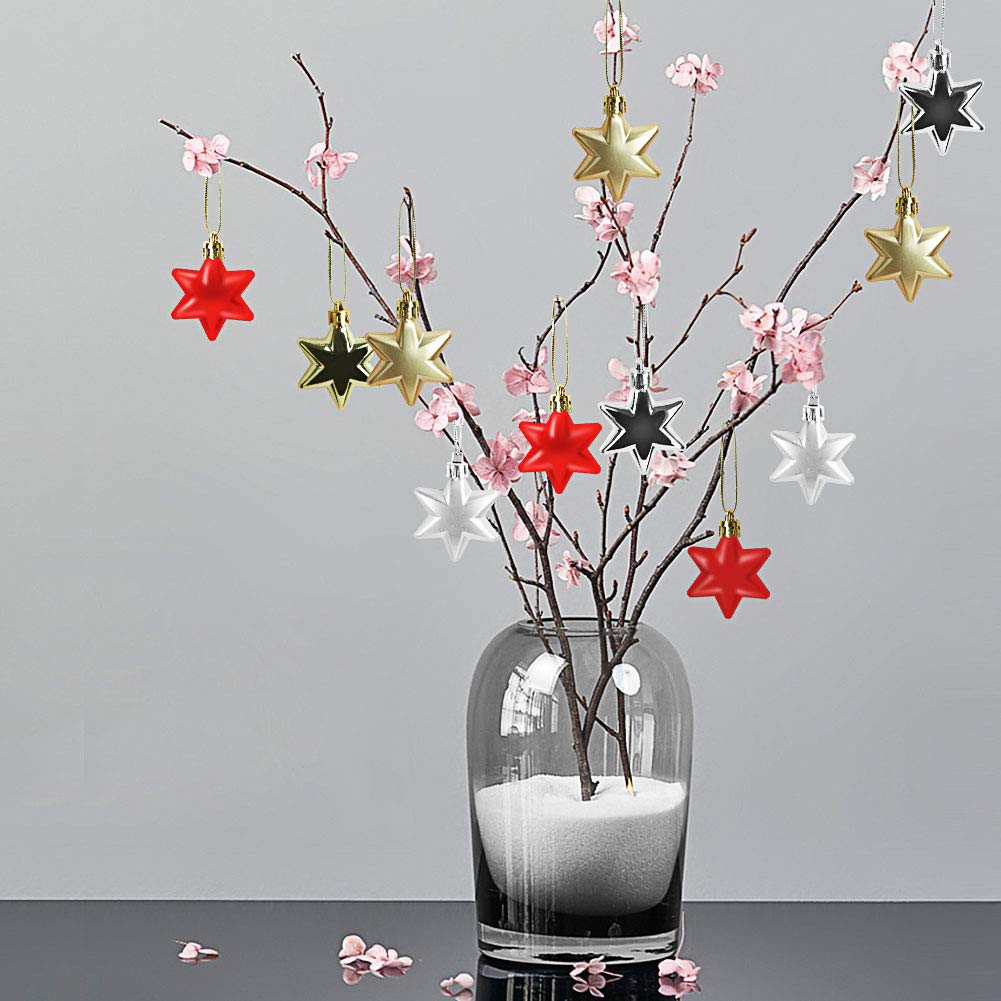 Liitrton 48 Pack Decorations Baubles with Star-Shaped Christmas Hanging Ornaments Shatterproof Craft for Holiday Party (Glod)