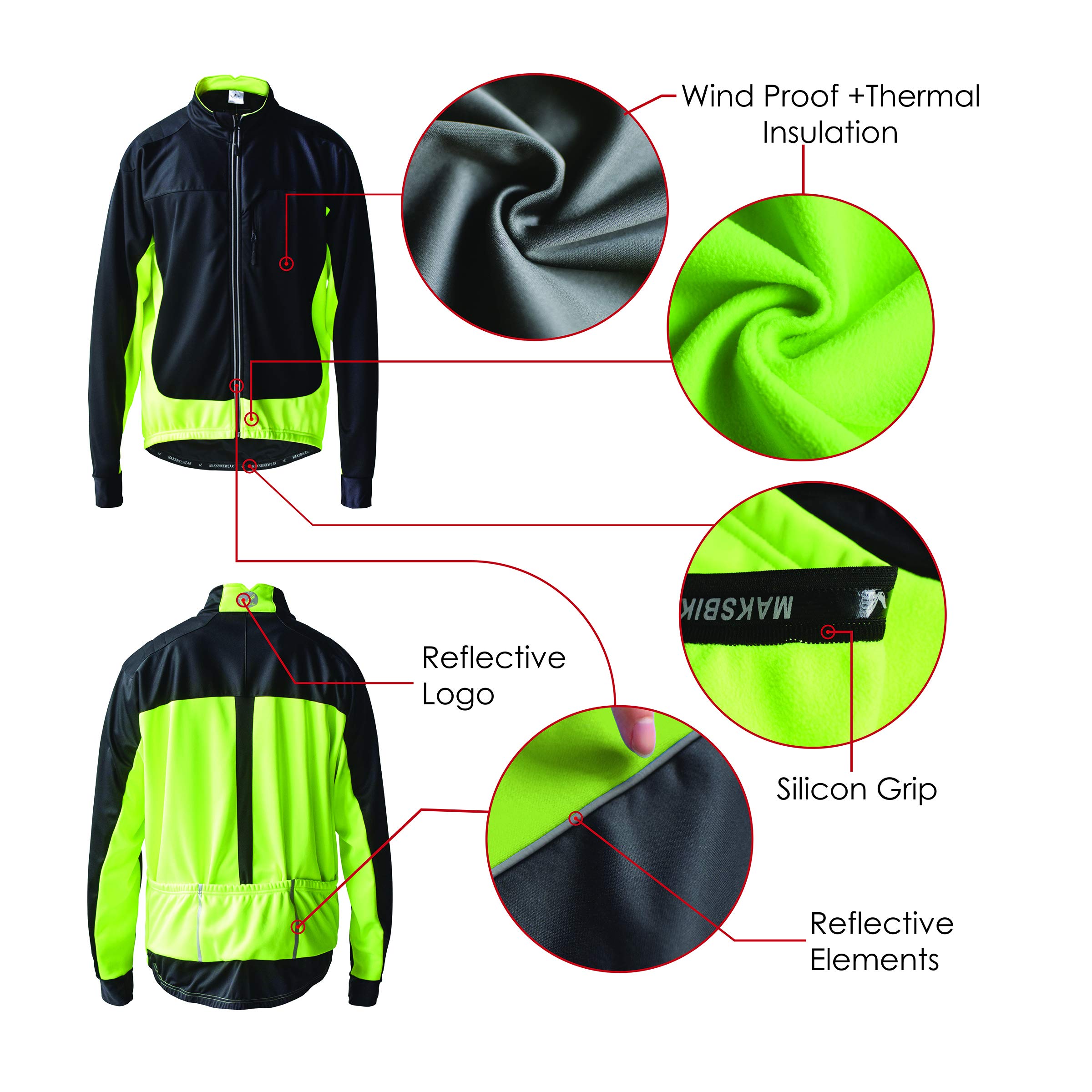 Men's Thermal Cycling Jacket Long Sleeve Snow Water Reflective Windproof Firewall Winter Biking Jacket
