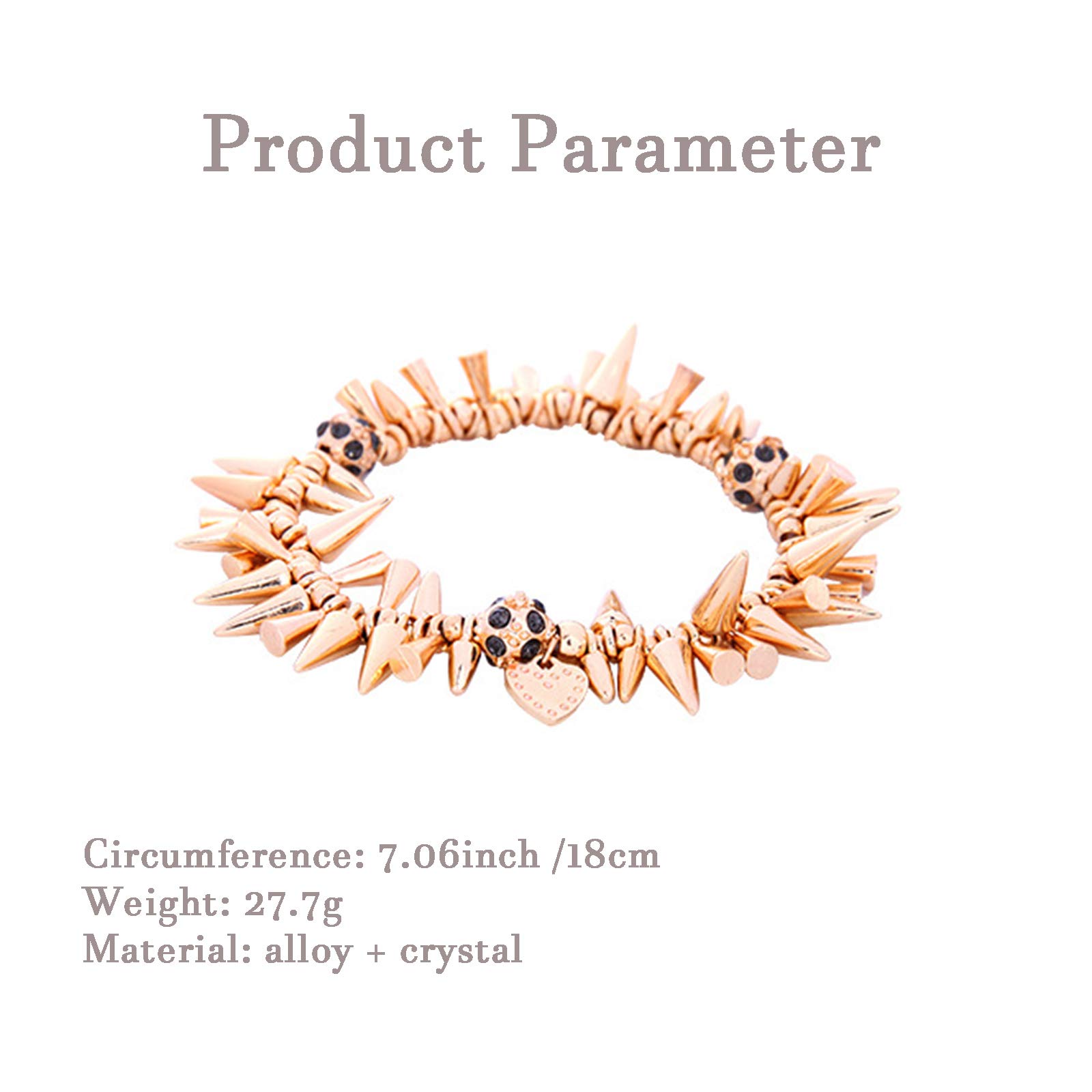 MINIDUO Rivet Punk Bracelet,Alloy Stretch Spike Studded Rivets Exaggerated Bracelet Jewelry for Women Gold
