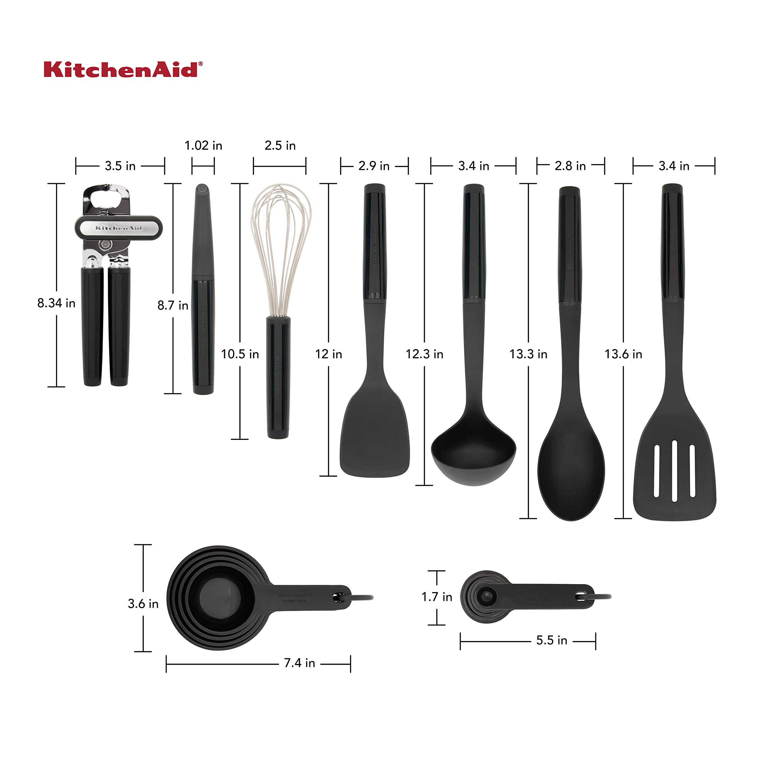 KitchenAid Gourmet 14-Piece Forged Triple Rivet Block Set with Built-in Knife Sharpener, Natural & Universal Tool and Gadget Set, 16 Piece, Black