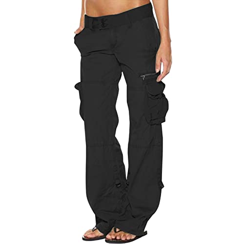 KSODFNXH Hiking Pants Women Trendy Casual Low Waisted Double Breasted Drawstring Pants with Pockets Solid Color Button Pants