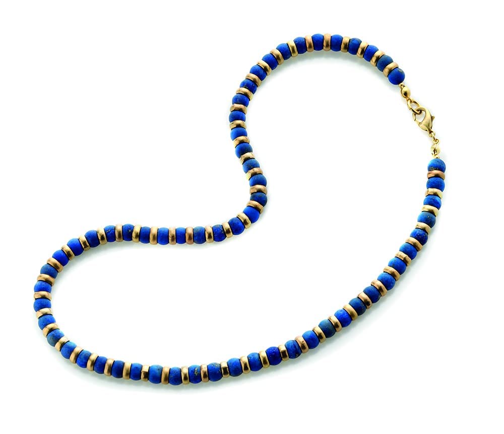 MUSEUM REPRODUCTIONS Lapis Lazuli Sumerian Beaded Necklace - 16" - Authentic Gemstone Choker - Made in USA