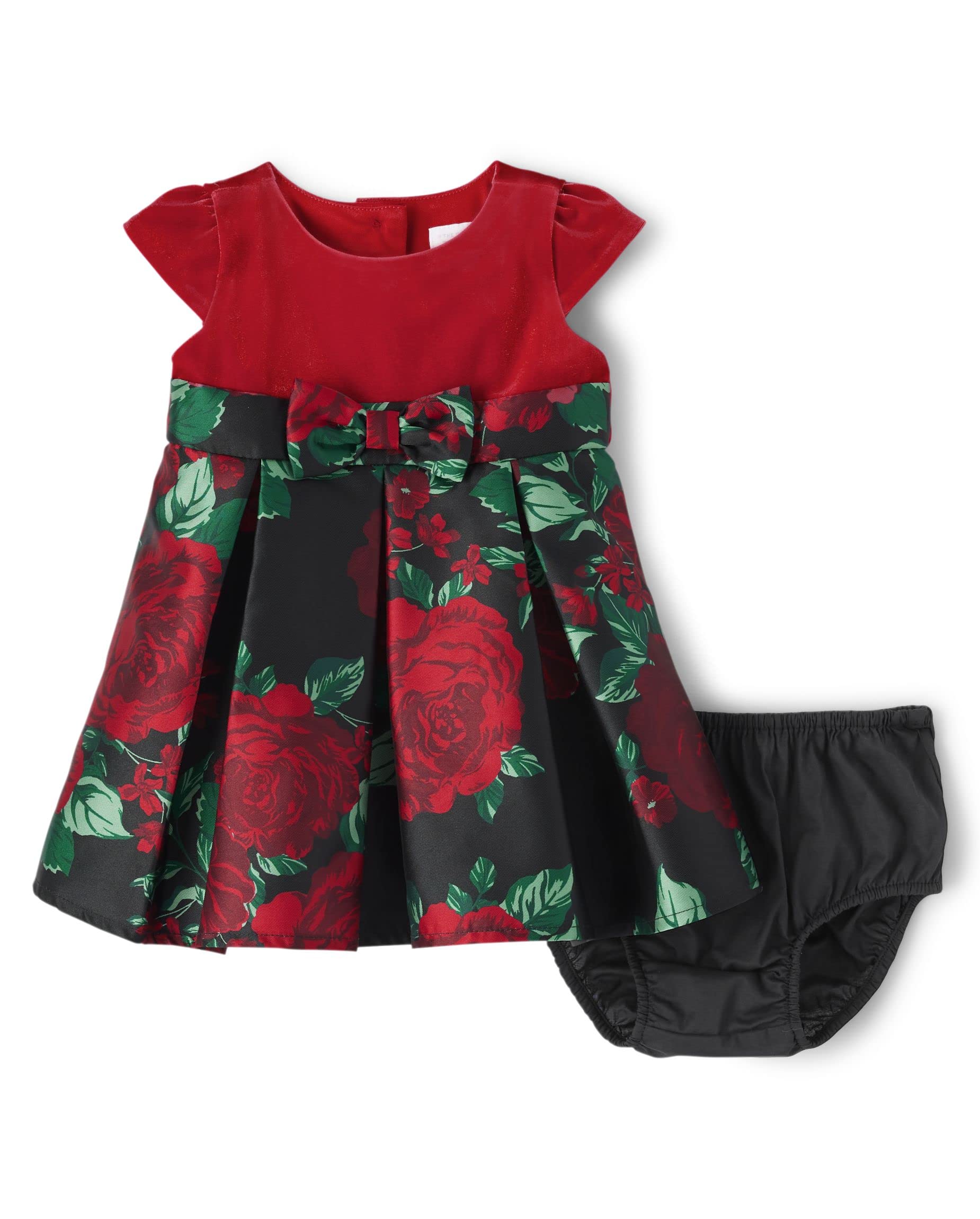 The Children's Place Baby Girls' Short Sleeve Fashion Dress, Classic Red Floral, 0-3 Months