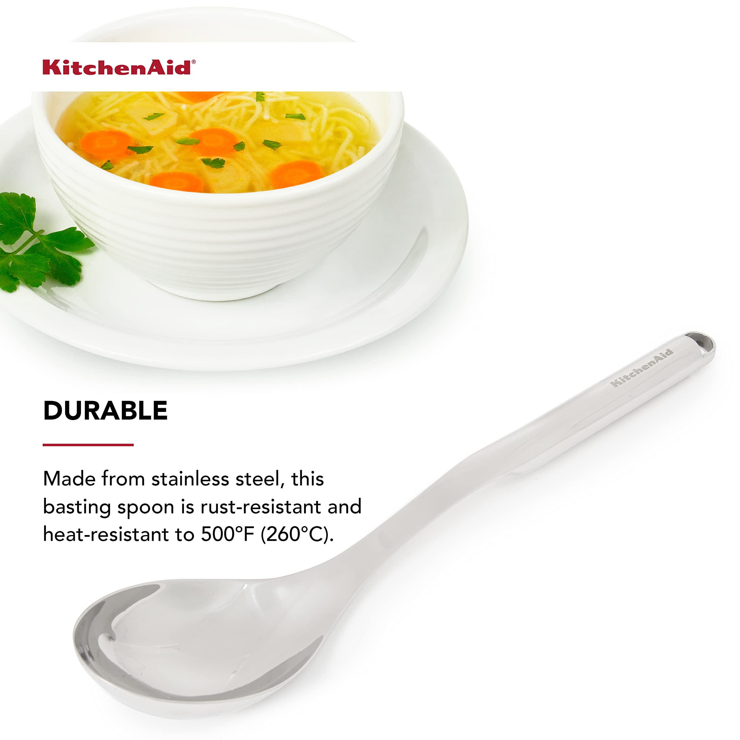 KitchenAid Premium Basting Spoon with Hang Hook, 13.3-Inch, Stainless Steel