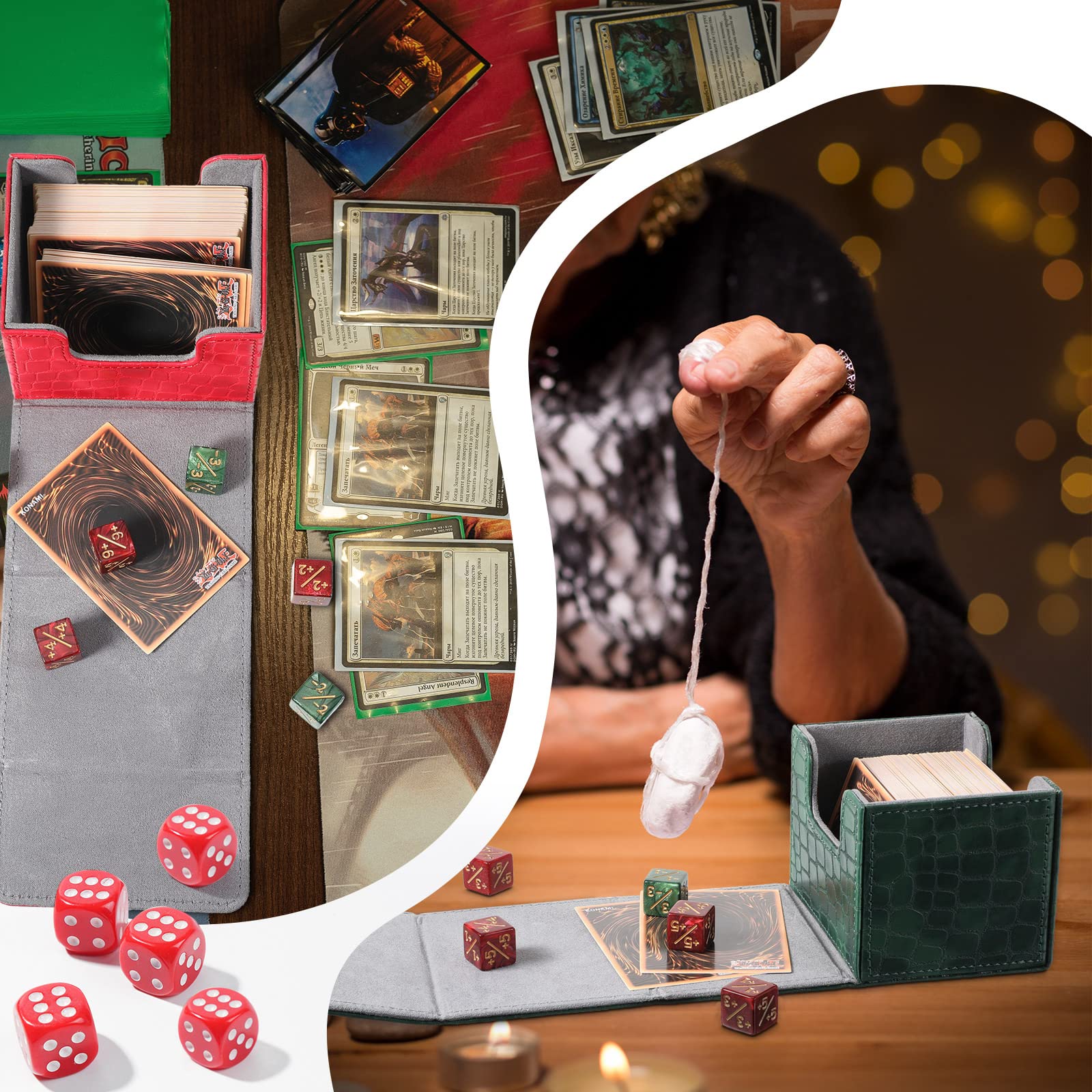 Silkfly 4 Pcs Deck Card Boxes Waterproof Pu Leather Card Protective Fit 100 Plus Sleeved Magnetic Small Playing Cards Deck Game Box Compatible with Commander/Yugioh/MTG/TCG/CCG (Classic)