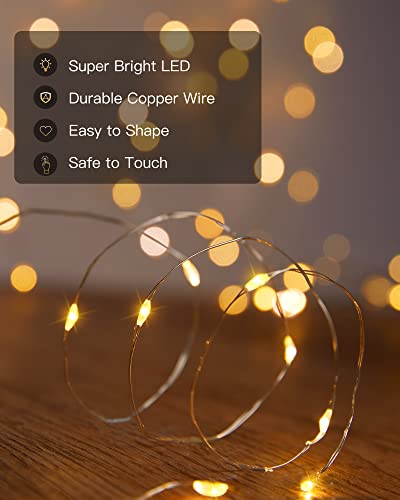 Solar String Lights Outdoor, 2 Packs Each 33Ft 100LED Solar Fairy Lights with 8 Modes, Waterproof Firefly Twinkle Lights for Christmas Patio Yard Trees Wedding Party (Warm White)