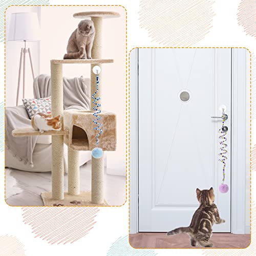 Woanger 4 Pcs Cat Spring Toys Hanging Cat Toy Hanging Door Interactive Cat Toys Cat Ball Toys with Bell Long Tail Stretchable Soft Plush Cat Teaser Toy for Kitten Chase Play and Kill Time, Gradient