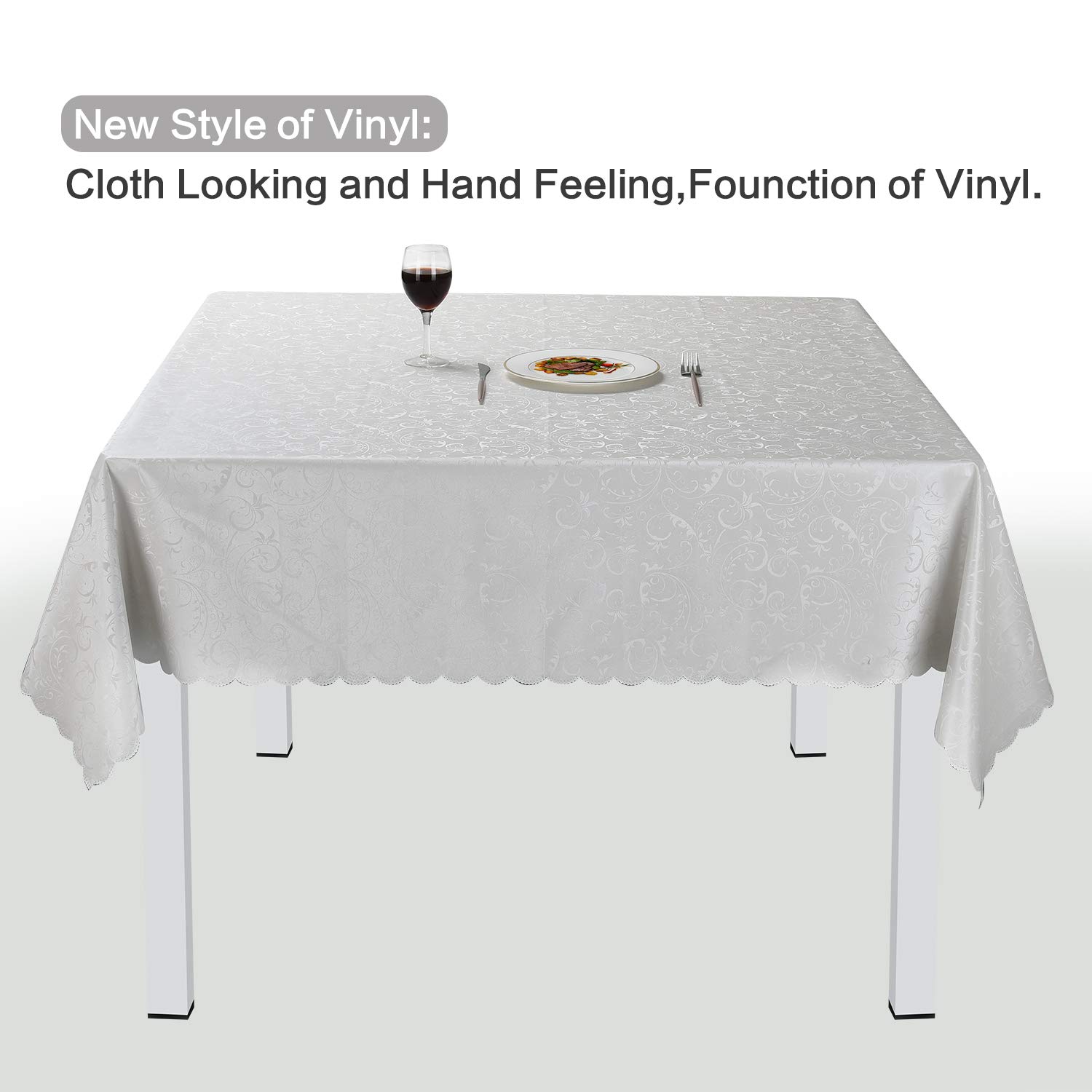 Locika Washable Vinyl Tablecloth Easy Care Dinning Tablecloth Rectangle Heavy Plastic Tablecloth Waterproof Spillproof Vinyl Tablecloth (White, 60" X 84" Rectangle/Oblong)