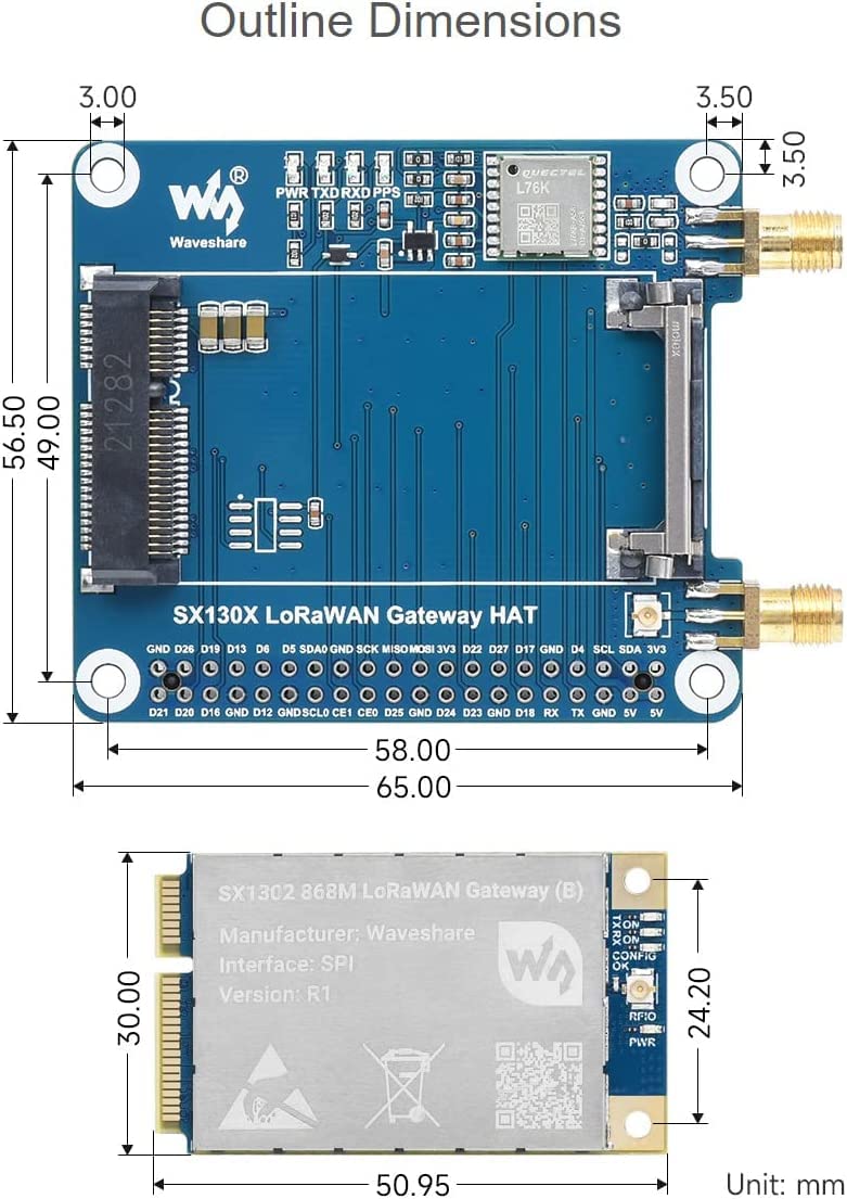 SX1302 915M LoRaWAN Gateway HAT for Raspberry Pi with Standard Mini-PCIe Socket Long Range Transmission Large Capacity Support Multi-Band @XYGStudy