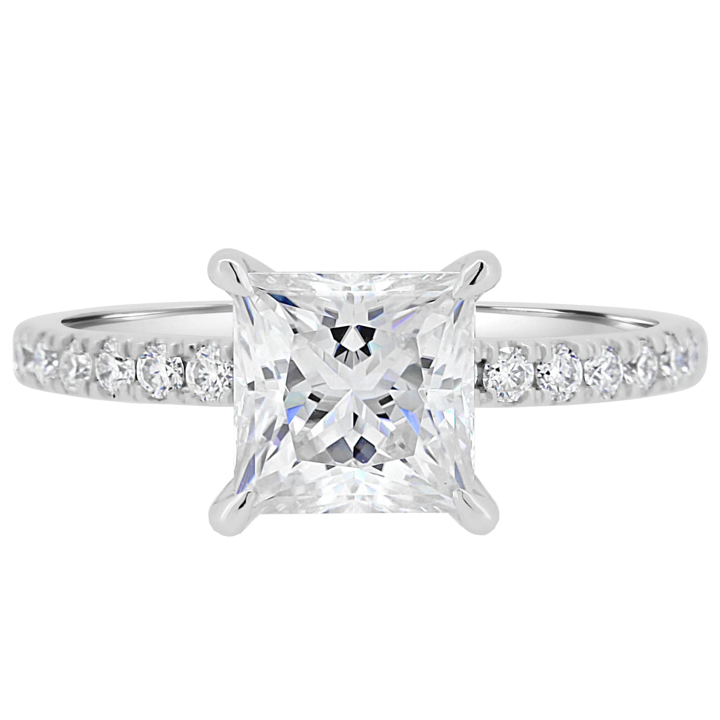 Princess Cut 2.15 cttw White Moissanite 14K White Gold And 925 Sterling Silver Hidden Halo Engagement Rings - Silver (4.5)