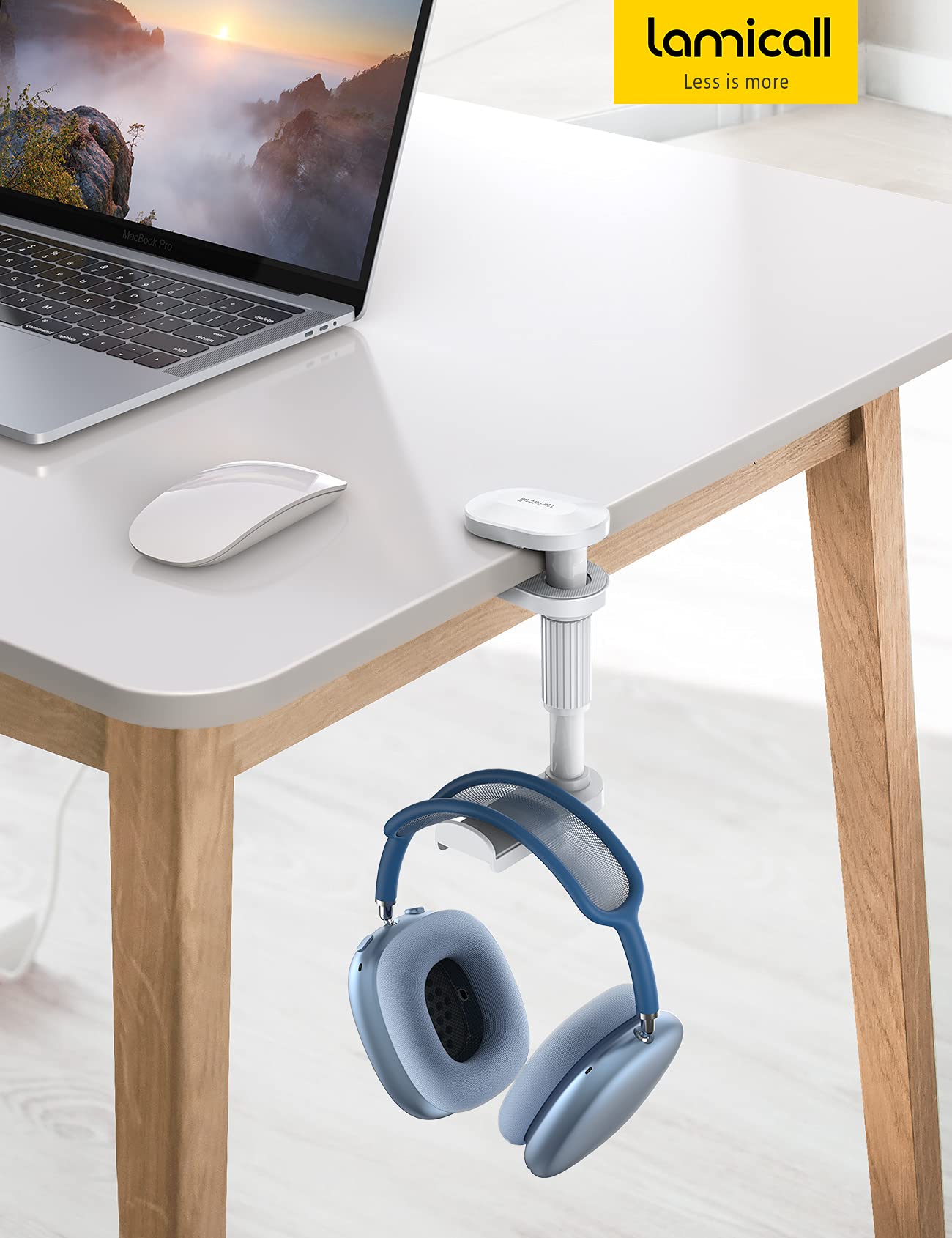 Lamicall Headphone Stand, Headset Hanger - 360° Rotating Upgraded Earphones Holder Hook Mount Clamp Under Desk for Airpods Max, Sennheiser, More, Black