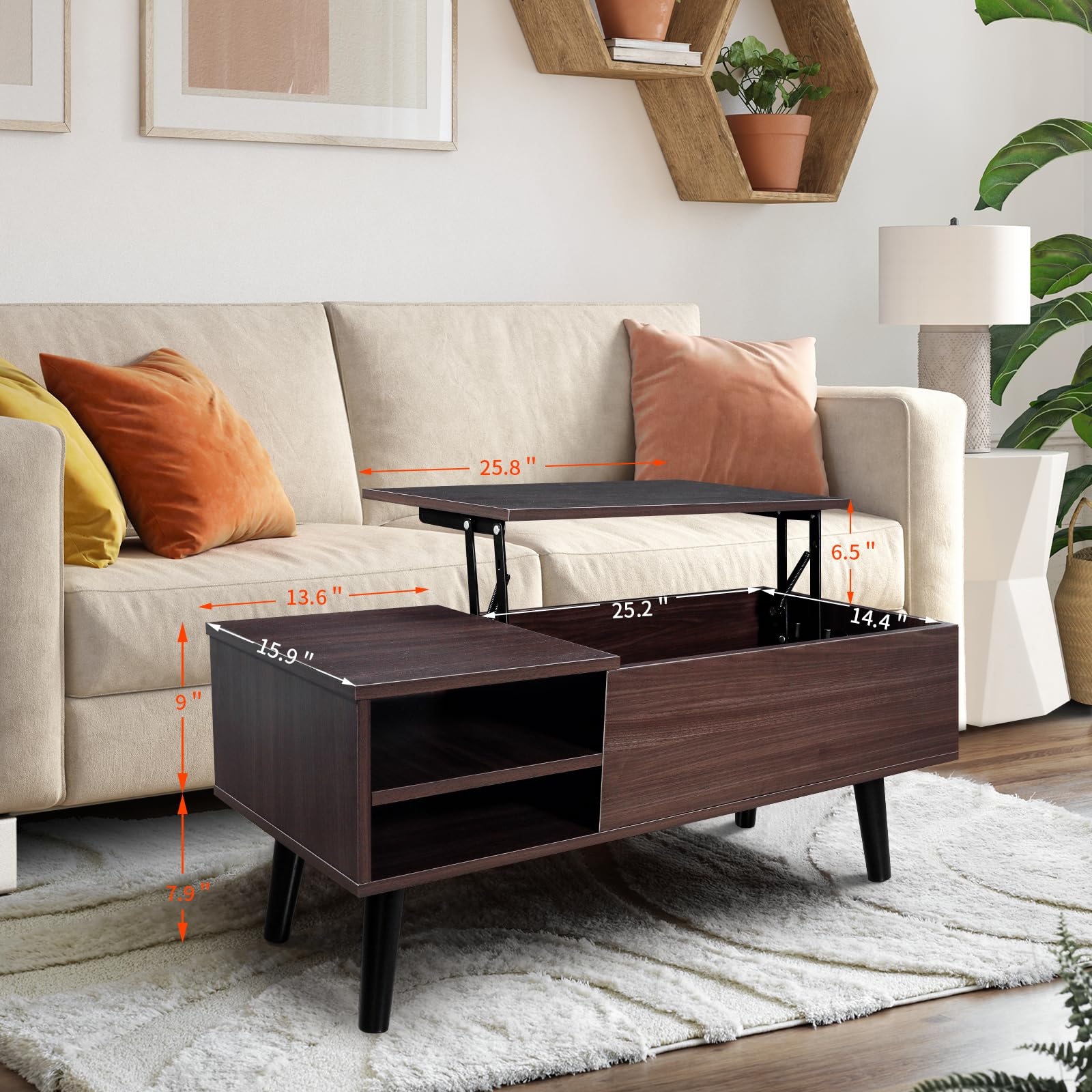 Ktoinpo Lift Top Coffee Tables for Living Room Grey Hidden Storage Compartment Tea Table with Lifting Top Modern Rectangular Center Tables Wood Furniture Gifts